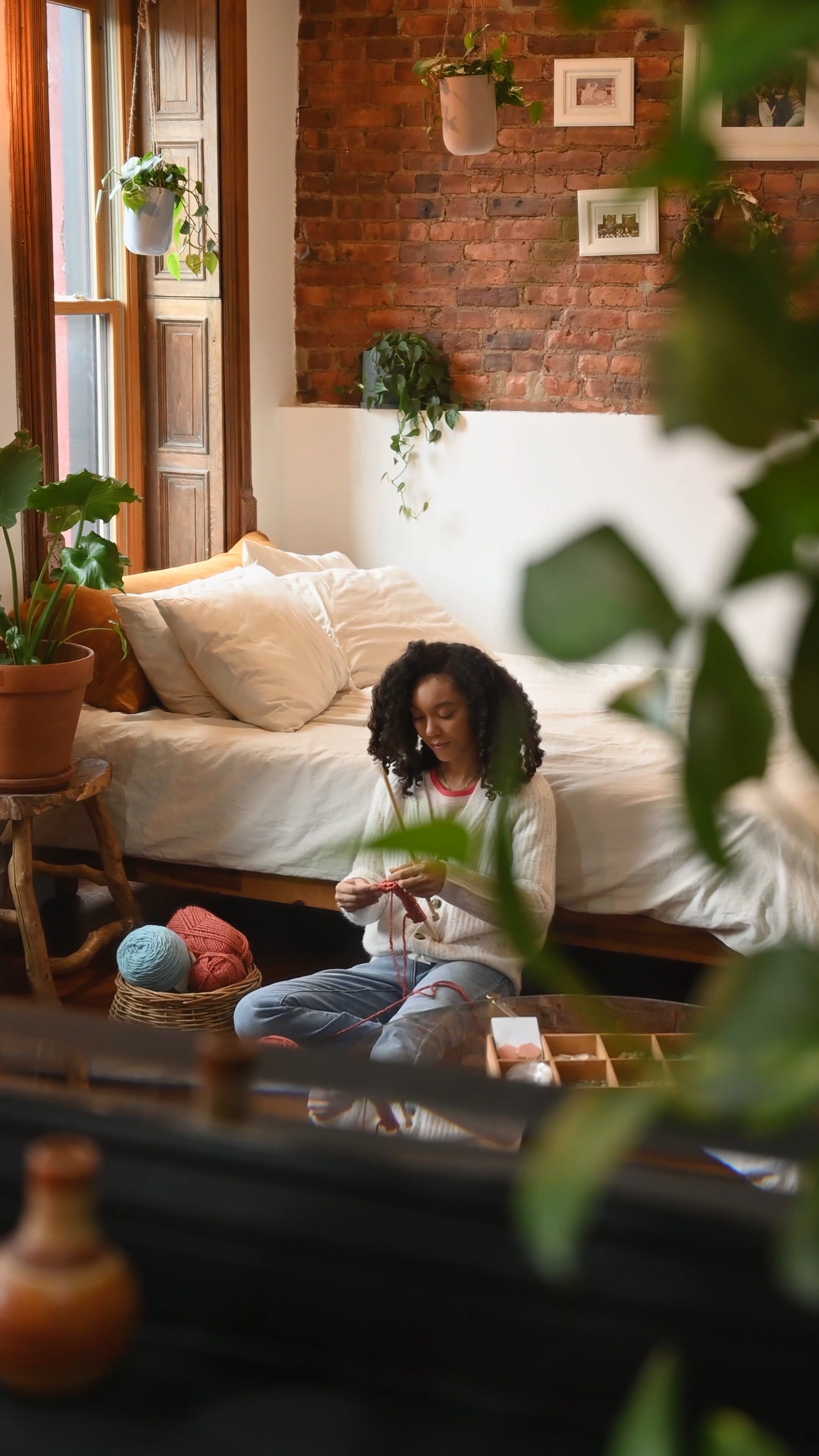 Woman Knitting while Sitting · Free Stock Video