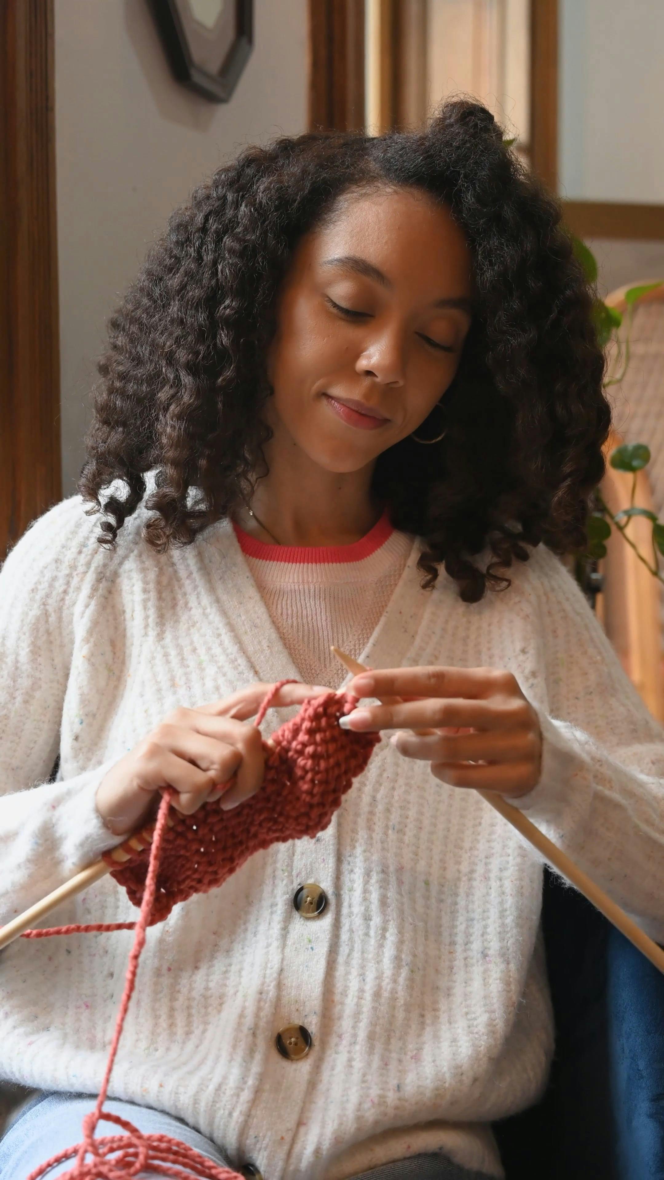 Woman Knitting while Sitting · Free Stock Video