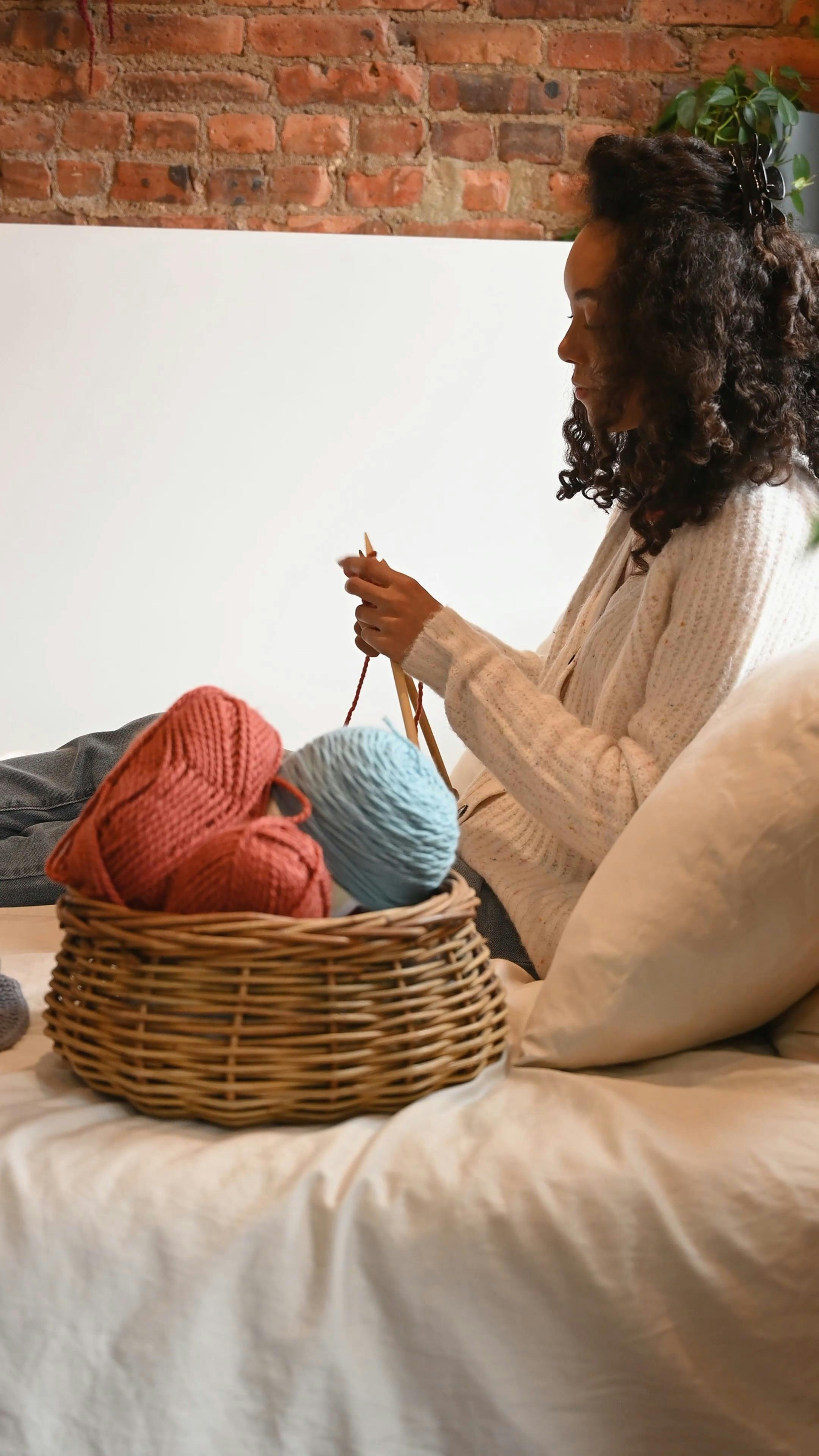 Woman Knitting while Sitting · Free Stock Video