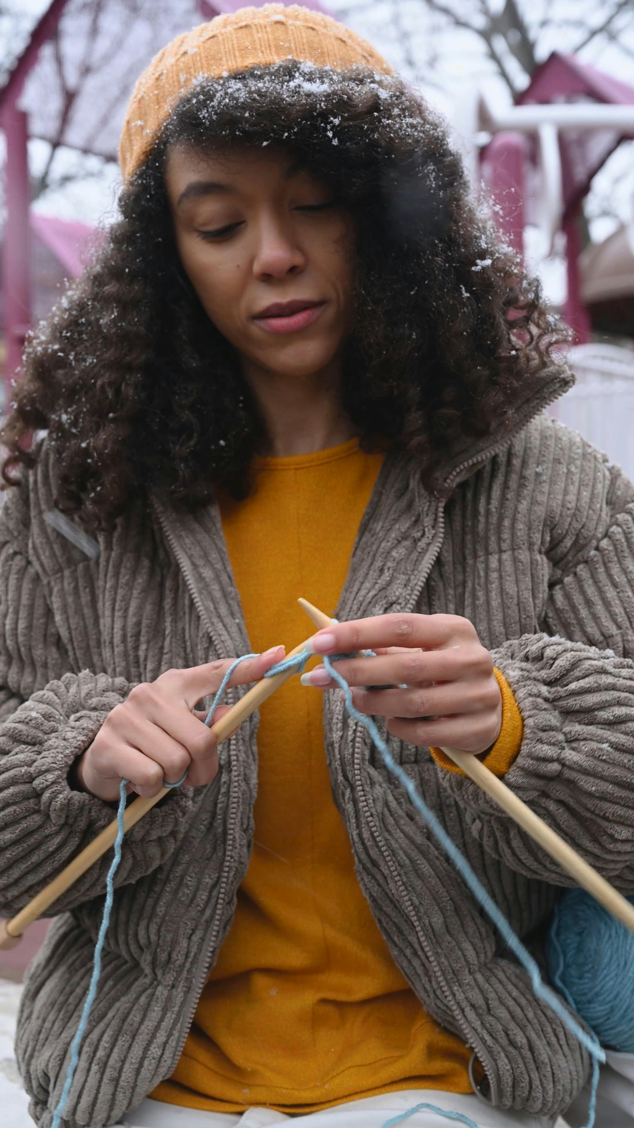 Woman Knitting while Sitting · Free Stock Video