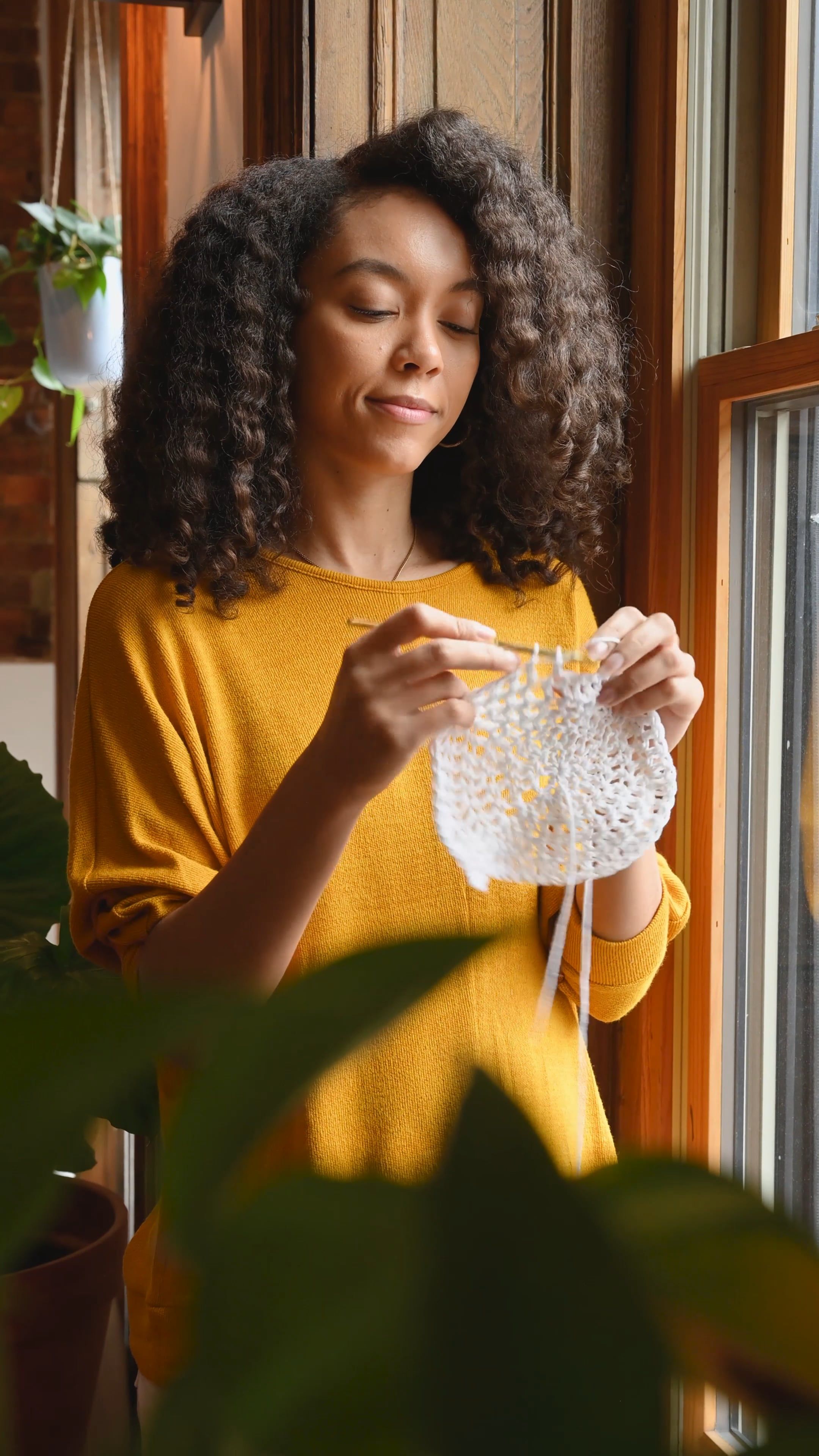 Woman Doing Crochet while Sitting · Free Stock Video