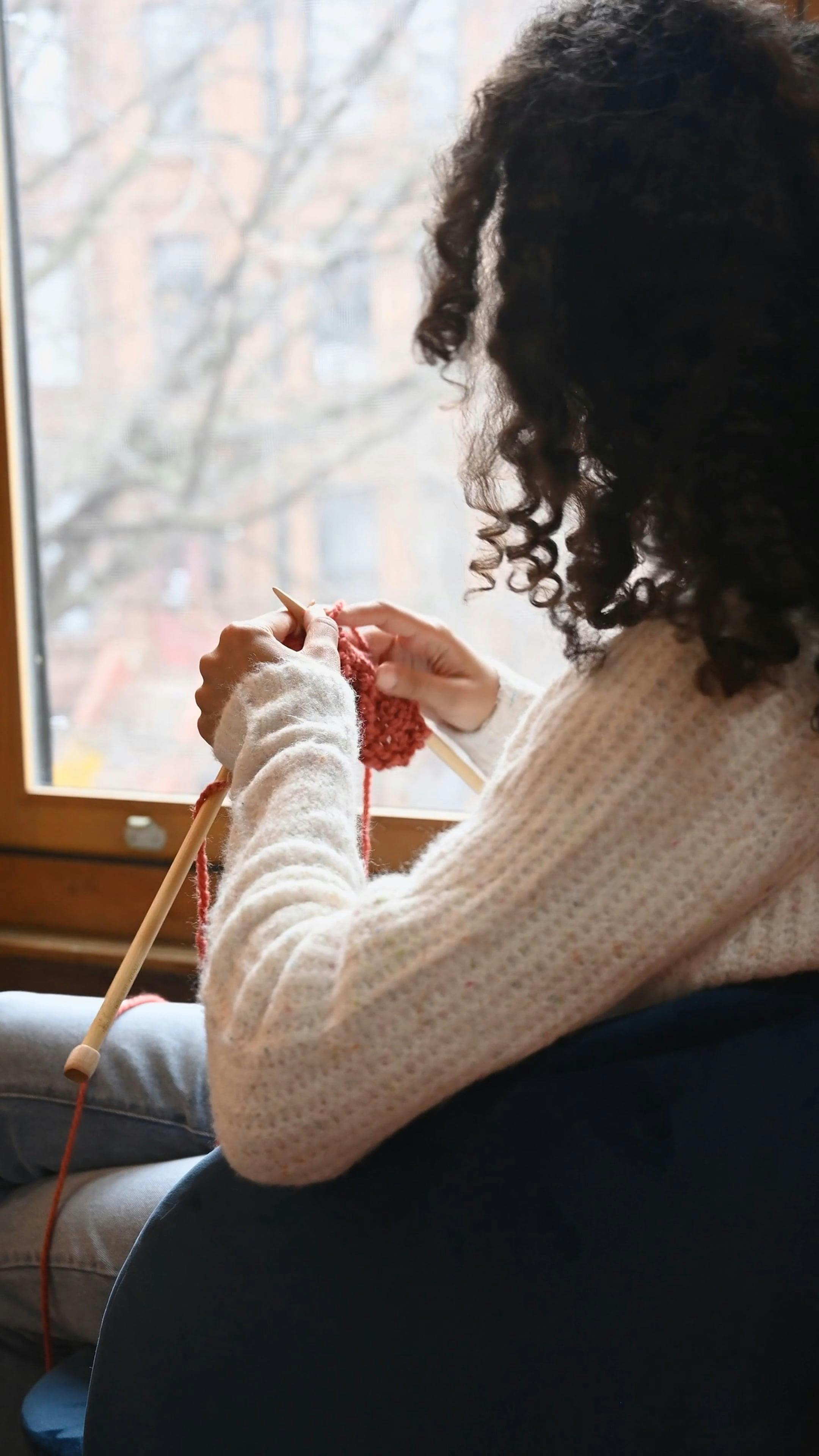 Woman Knitting while Sitting · Free Stock Video