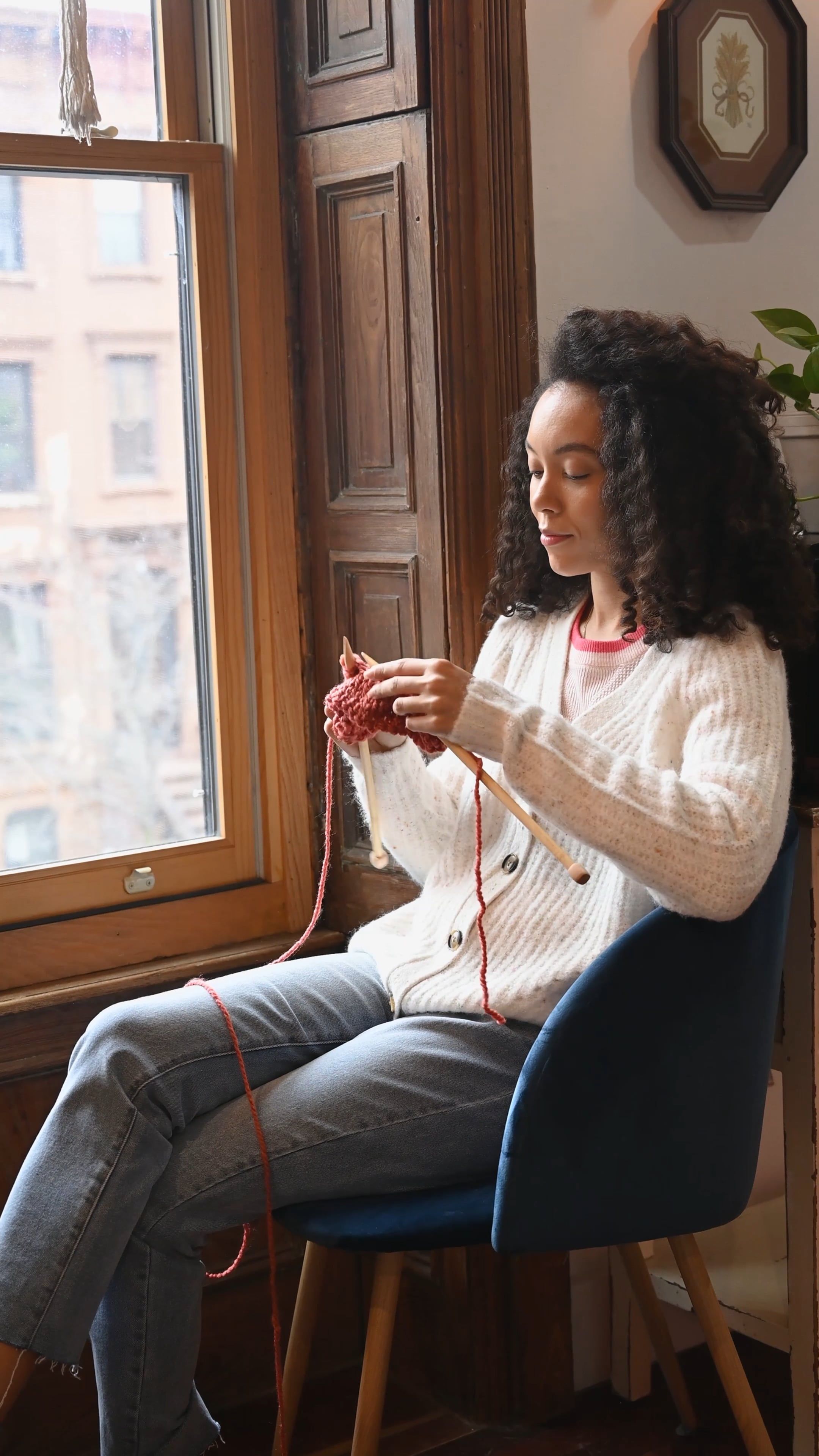 Woman Knitting while Sitting · Free Stock Video
