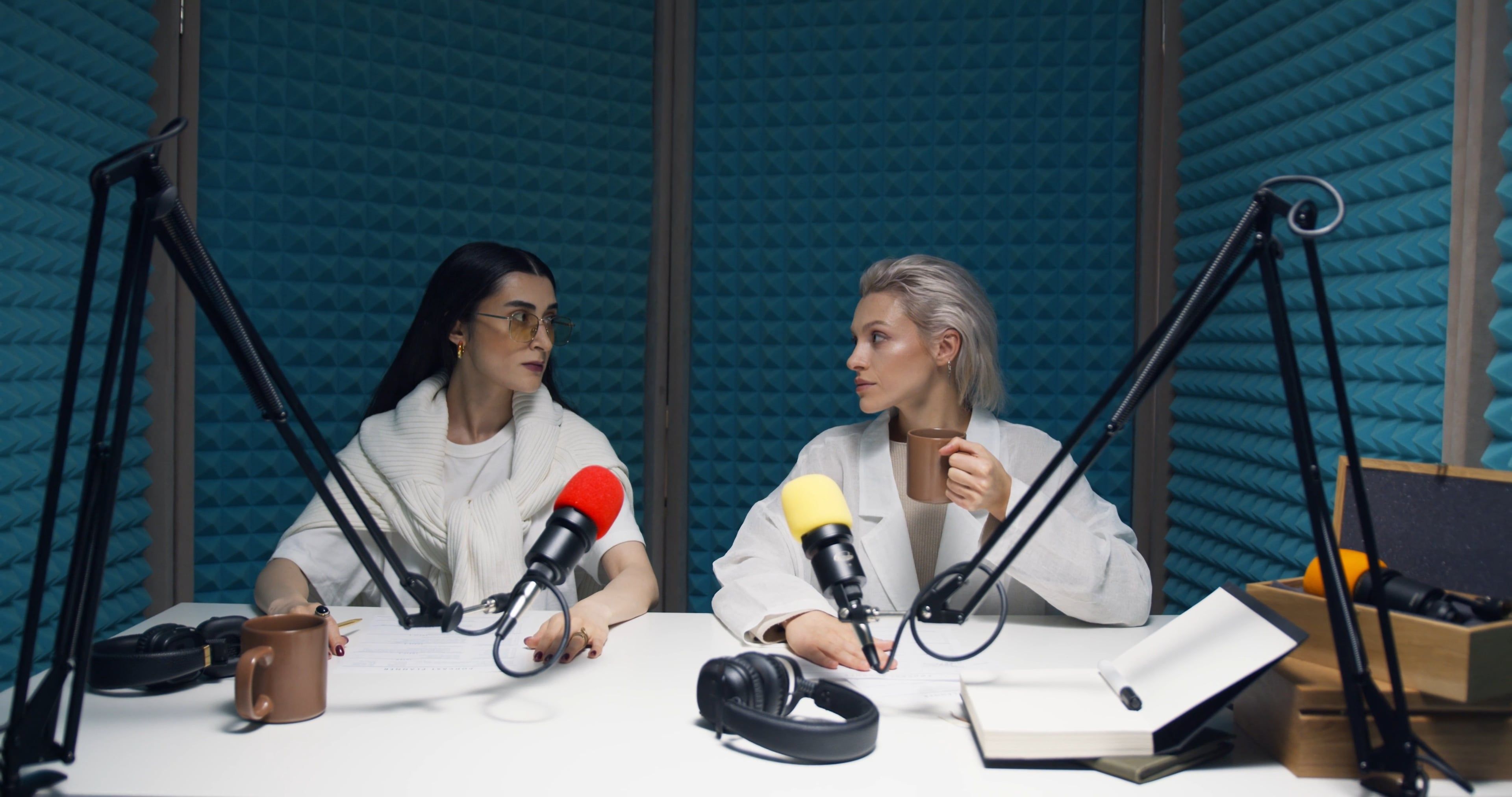 Women in a Recording Studio Looking at a Camera · Free Stock Video
