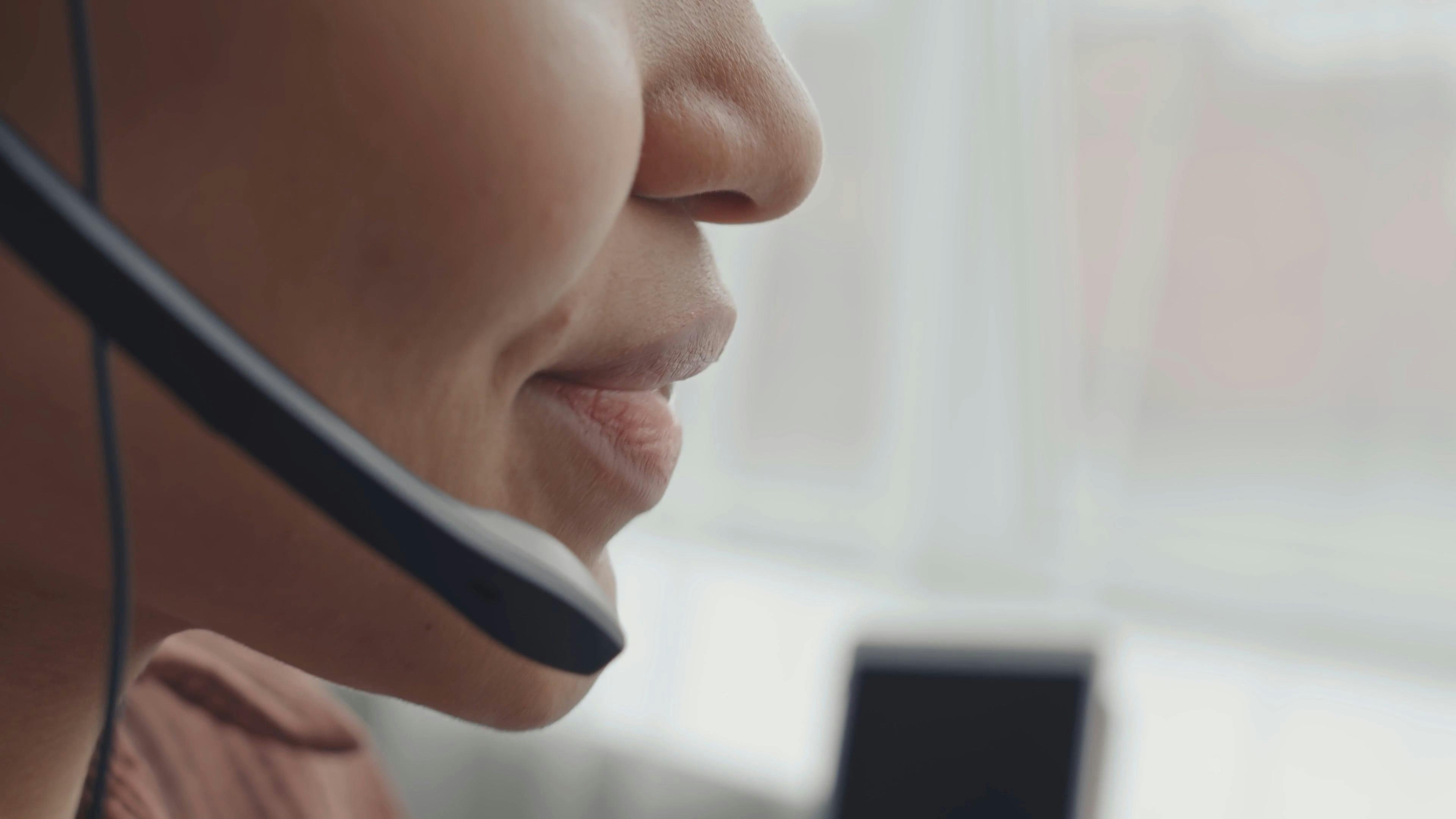 Close Up Of Call Center Agent Talking In A Call · Free Stock Video