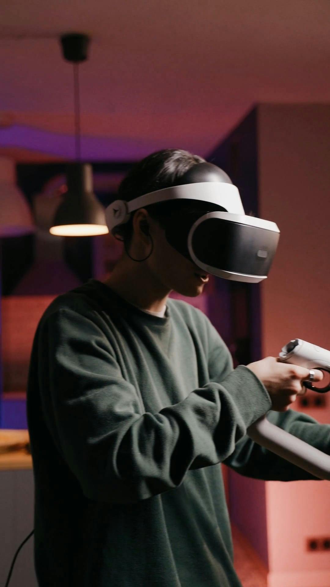 A Man Walking while Wearing a Virtual Reality Headset · Free Stock Video