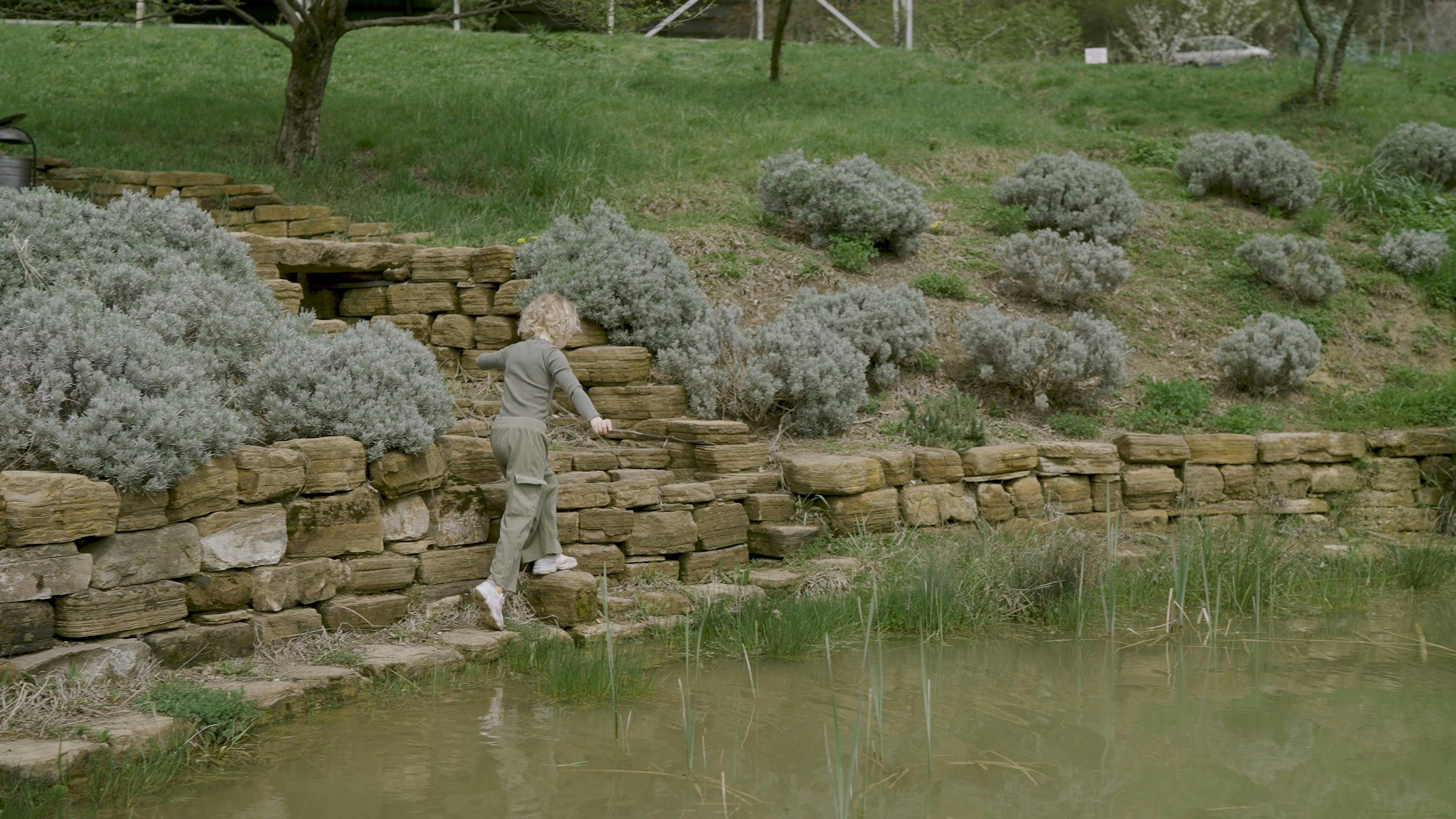 A Boy Walking on the Brick Road Beside a Swamp Free Stock Video Footage ...