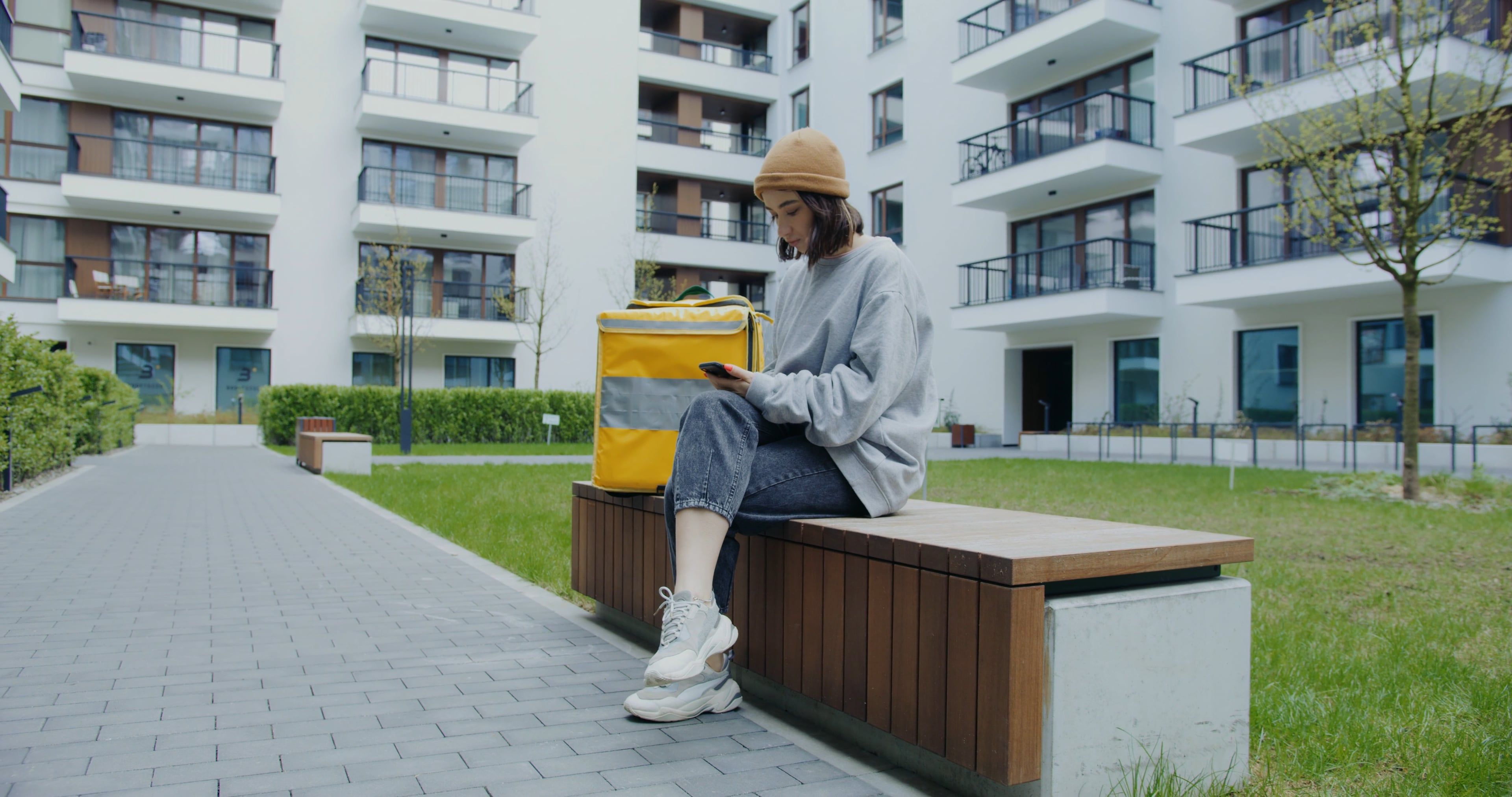 Woman Carrying A Thermal Bag Walking Free Stock Video