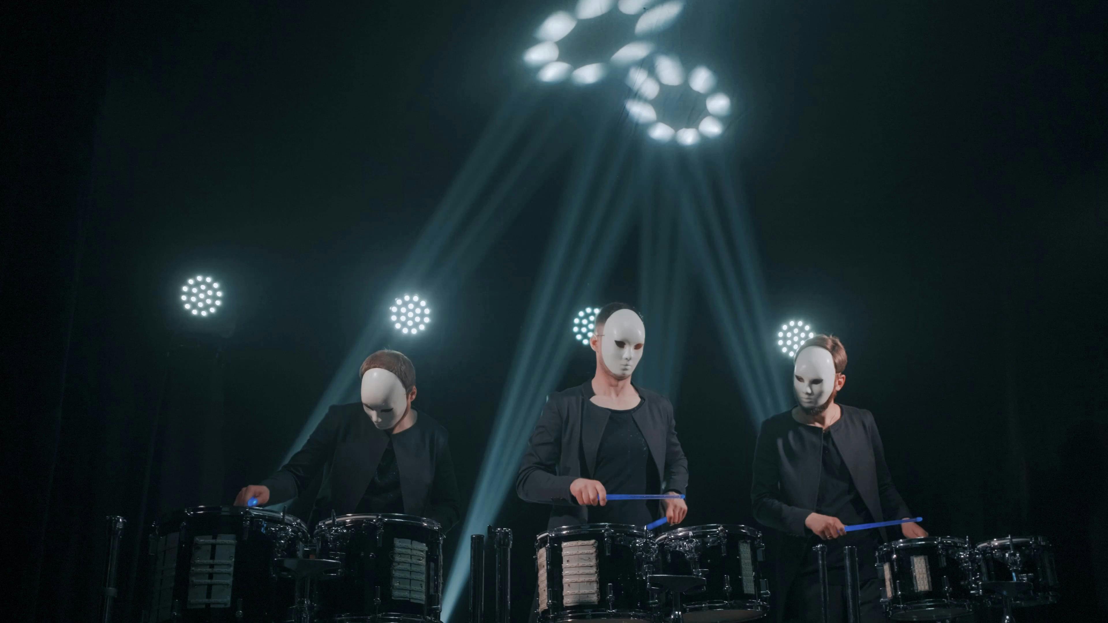 People Wearing Mask Playing Drums in a Concert · Free Stock Video