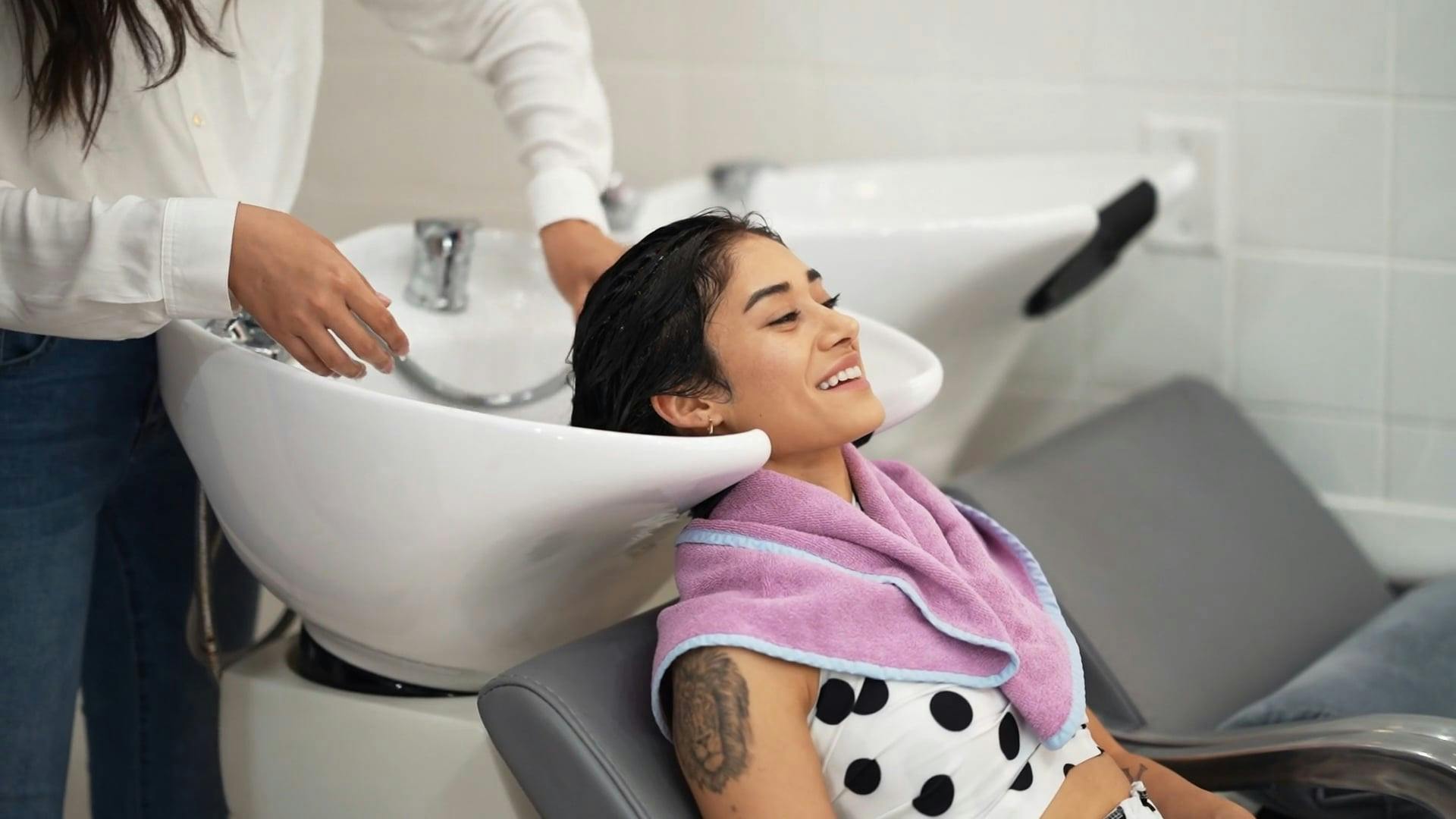 Woman Washing Client's Hair Before Hair Cut Free Stock Video Footage ...