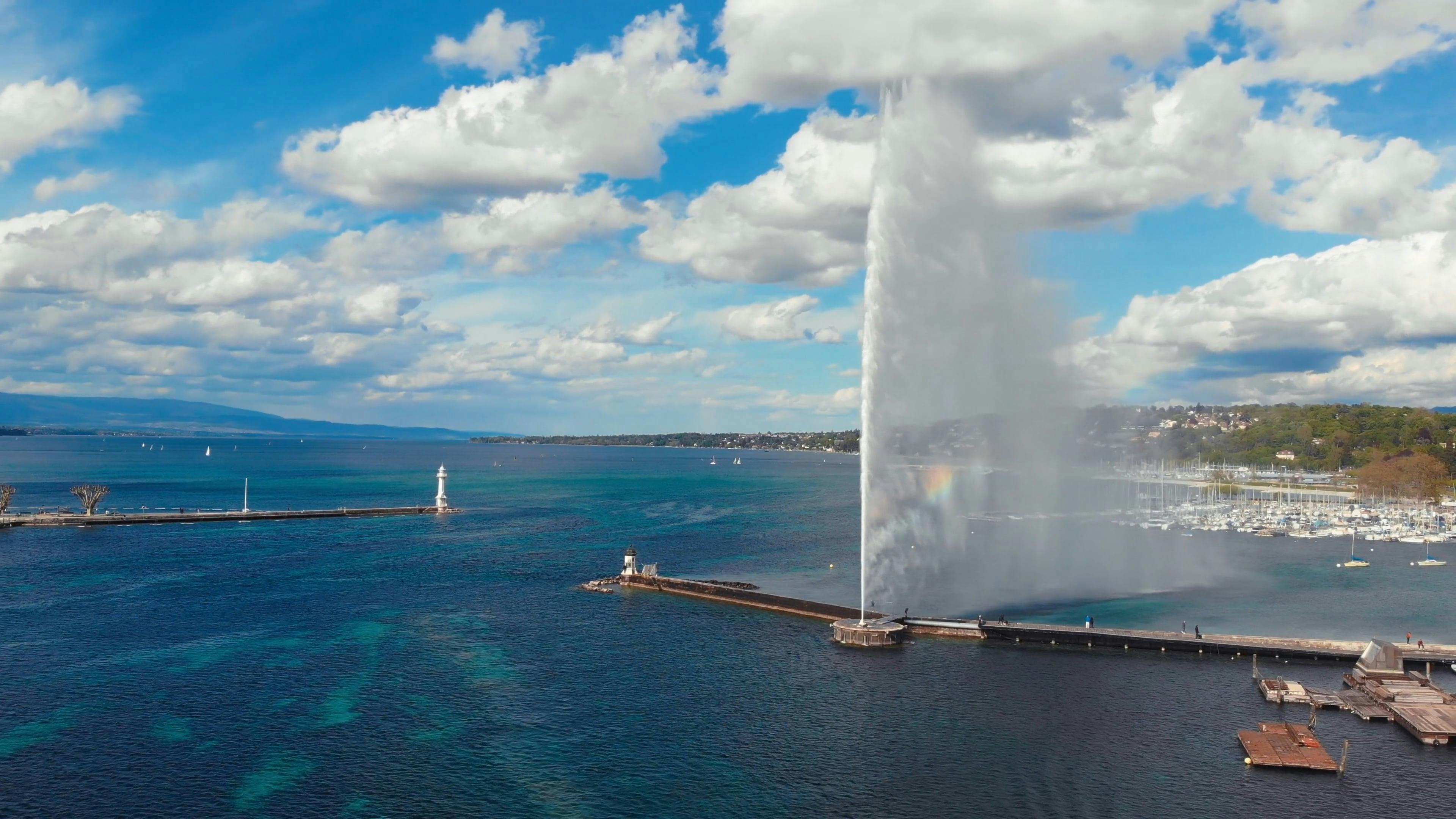 Drone Footage of The Geneva Water Fountain Free Stock Video Footage ...