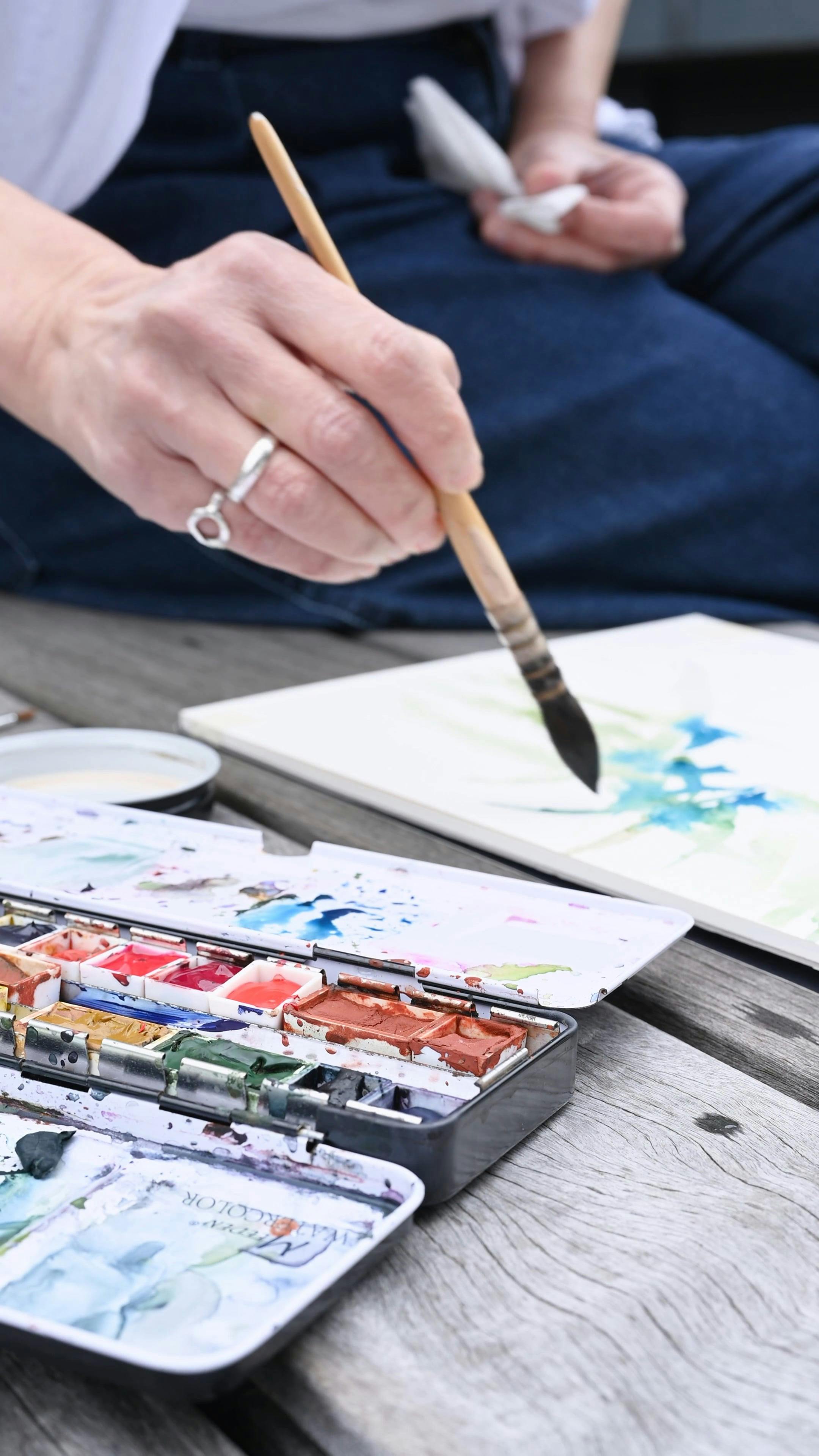 Crop Person Painting Watercolor Outdoors · Free Stock Video