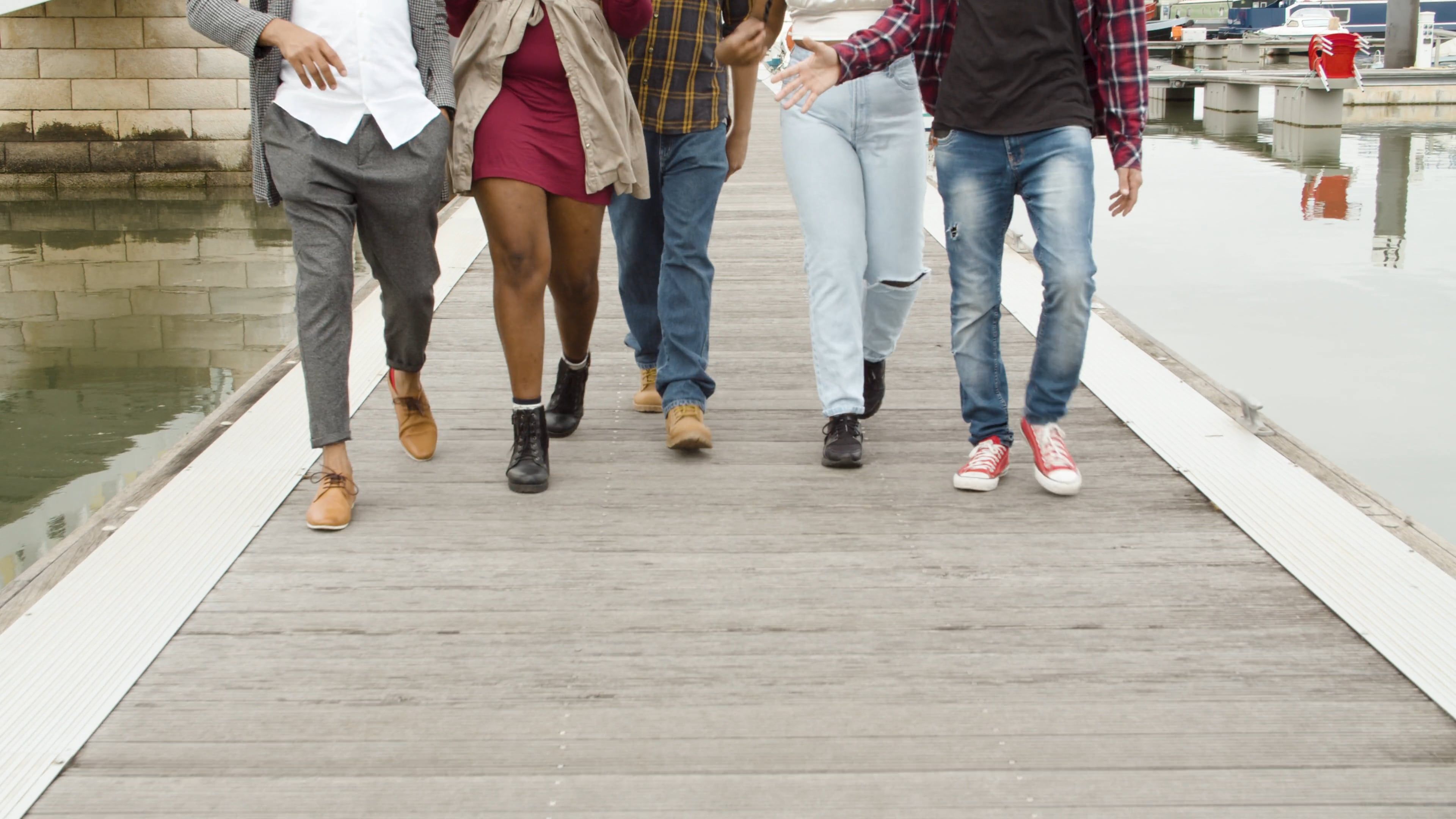 Friends Walking Together on a Wooden Walkway Free Stock Video Footage ...