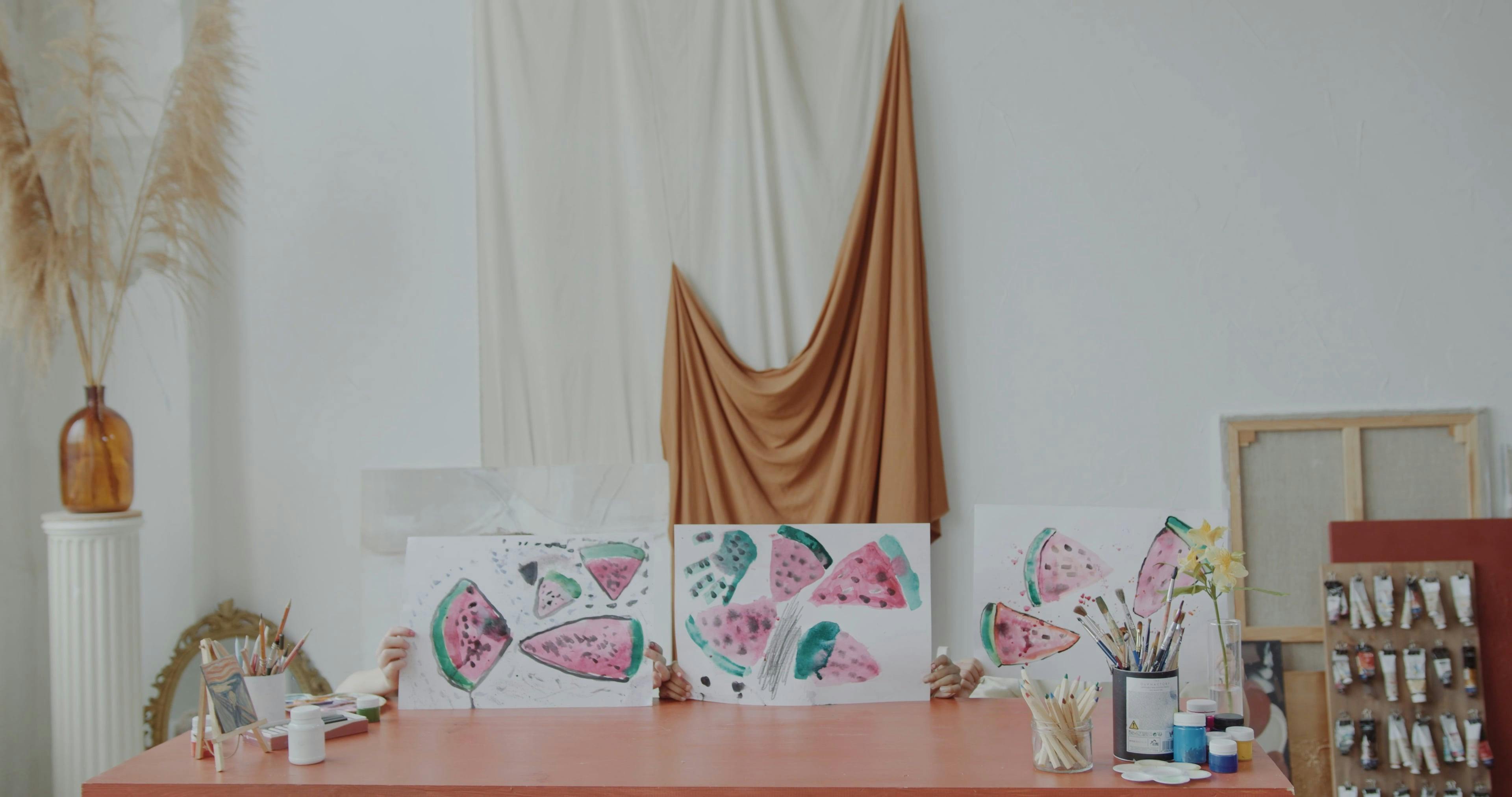 Children Hiding Behind Their Artworks Free Stock Video Footage, Royalty ...