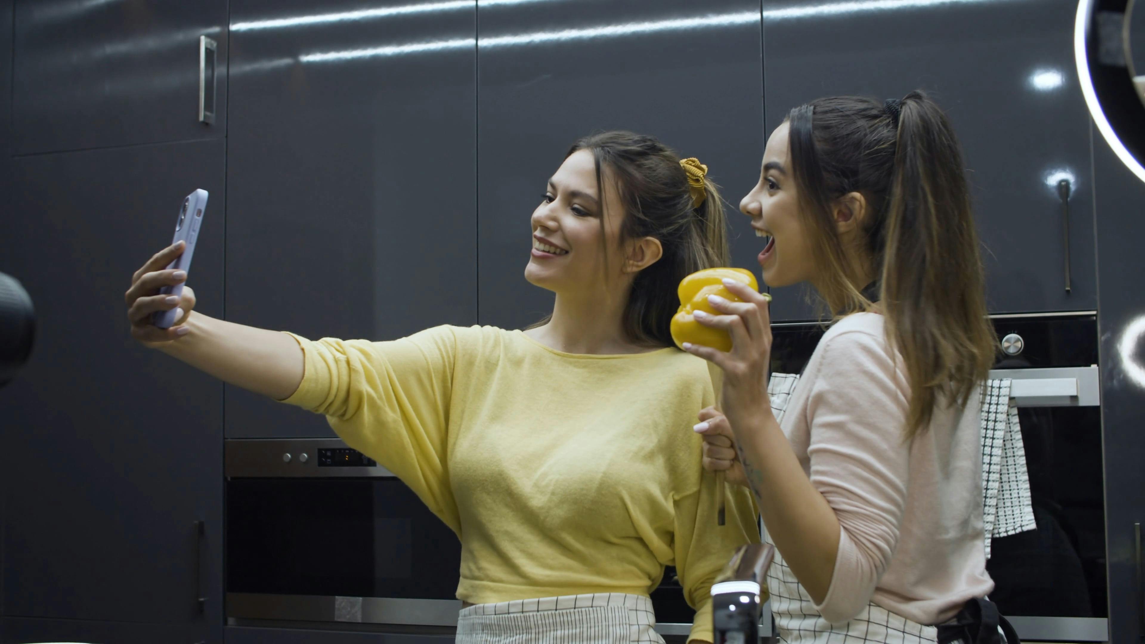 Girls Making A Cooking Vlog · Free Stock Video