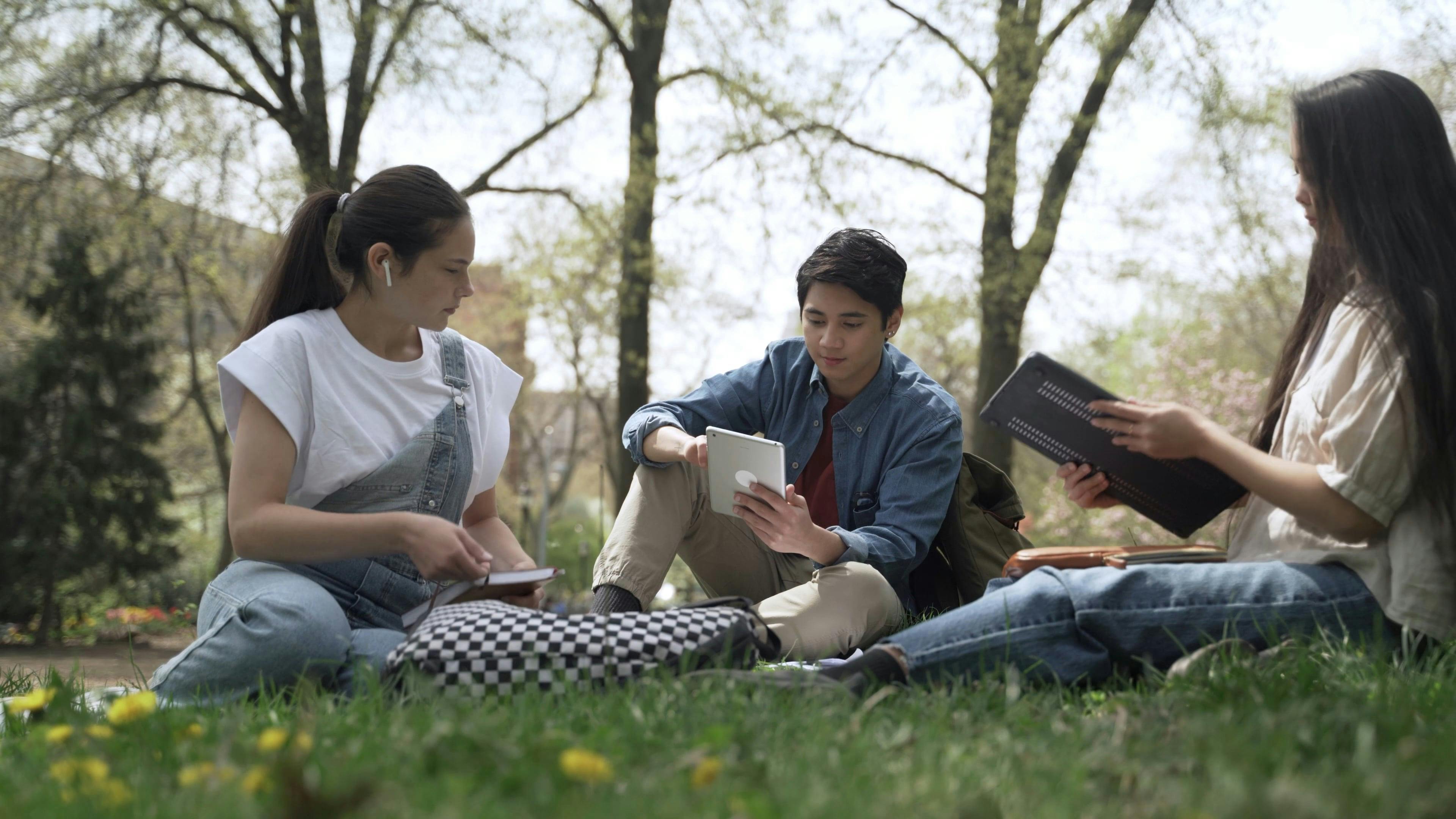 Teenagers Sitting on the Grass · Free Stock Video