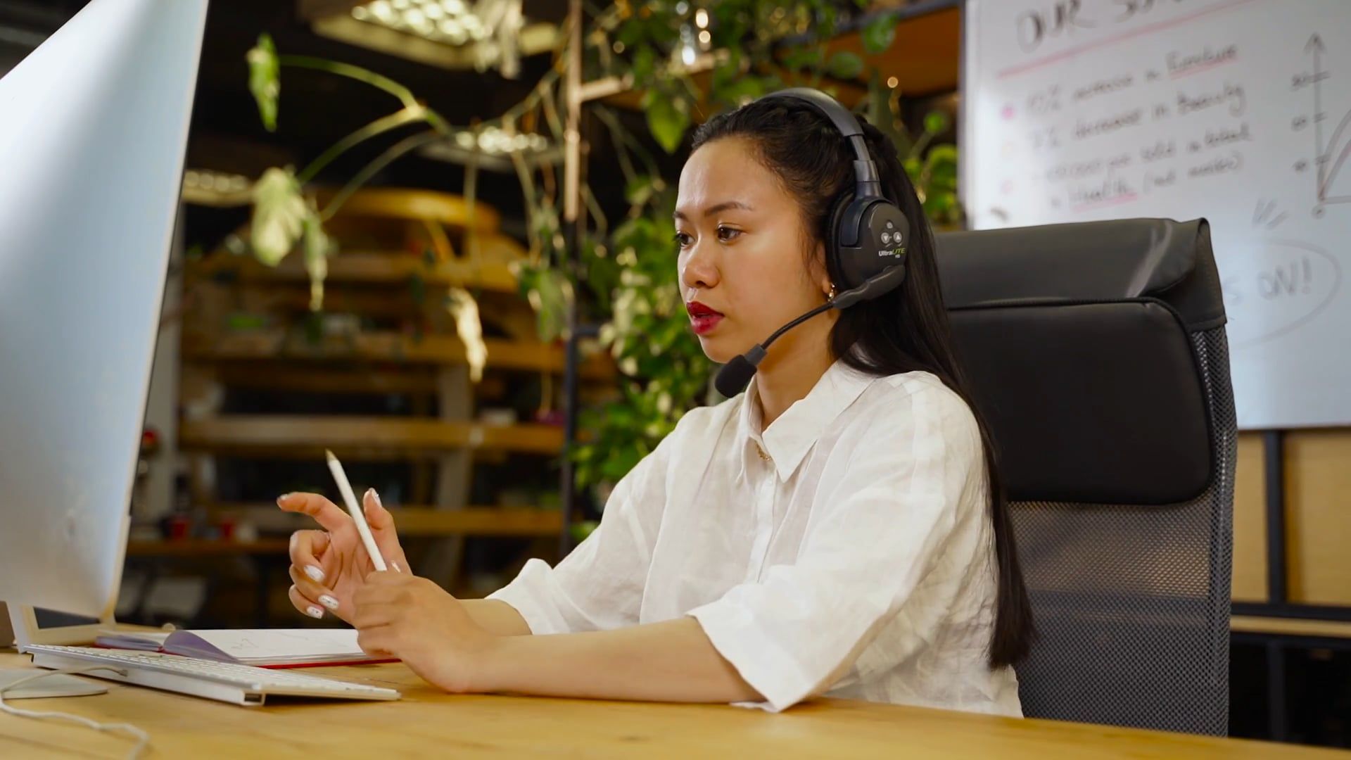 Woman Communicating through Computer While Writing Free Stock Video ...