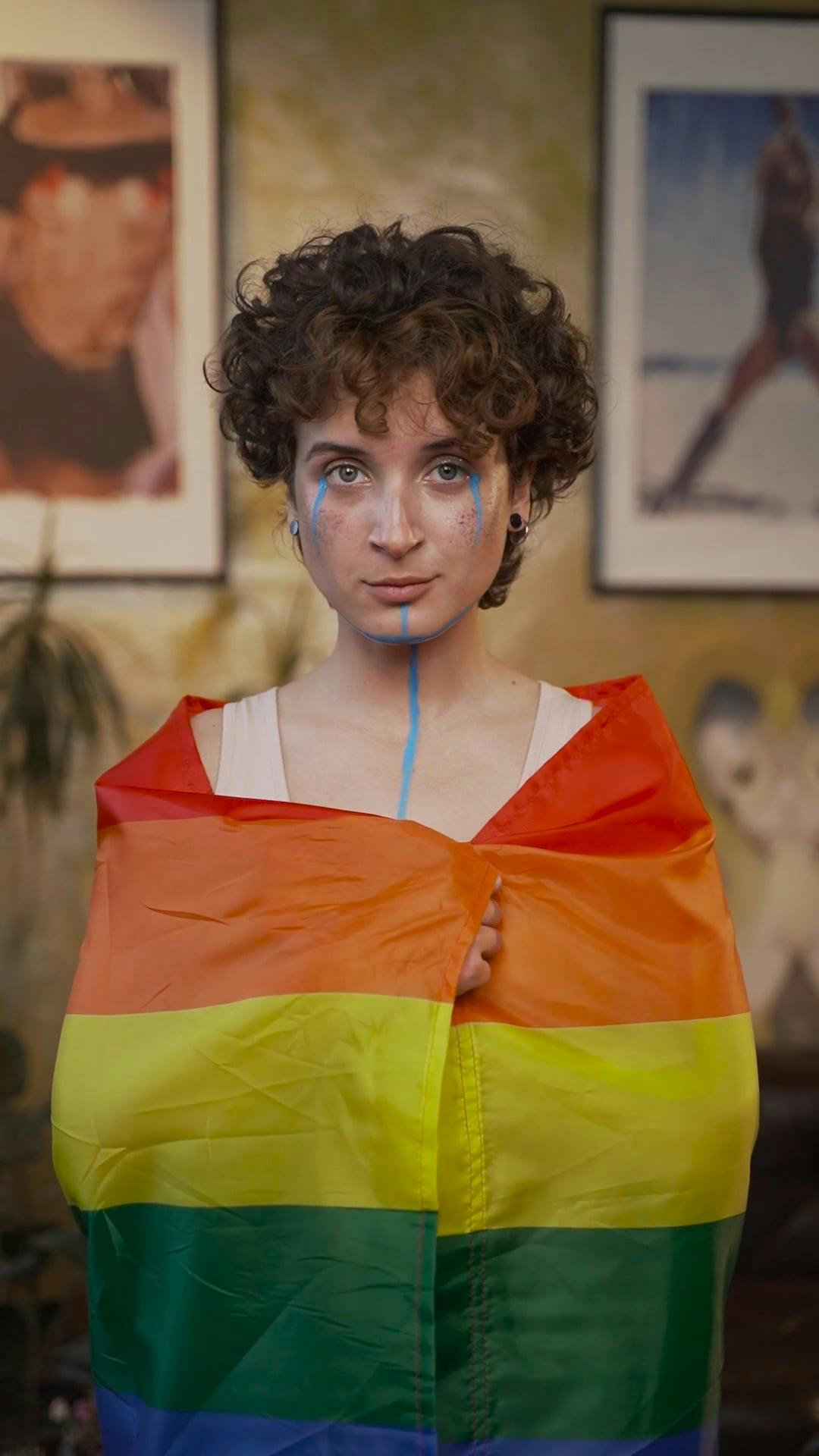 A Woman Screaming Freedom While Raising LGBT Flag Free Stock Video ...