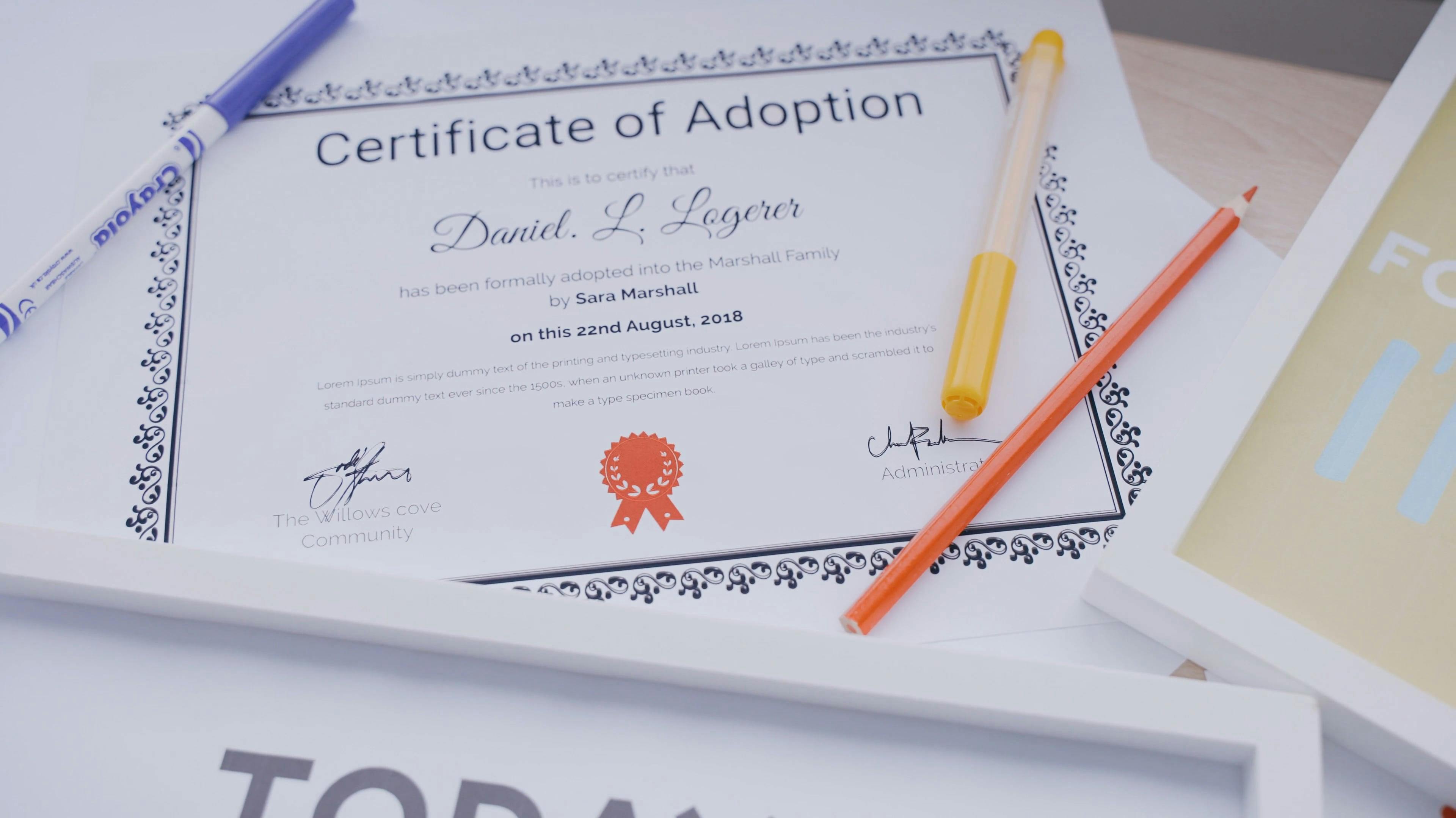 Certificate of Adoption · Free Stock Video