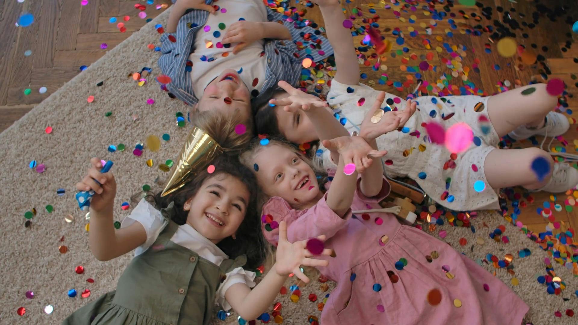 Cheerful Kids Having Fun With Confetti Free Stock Video Footage ...