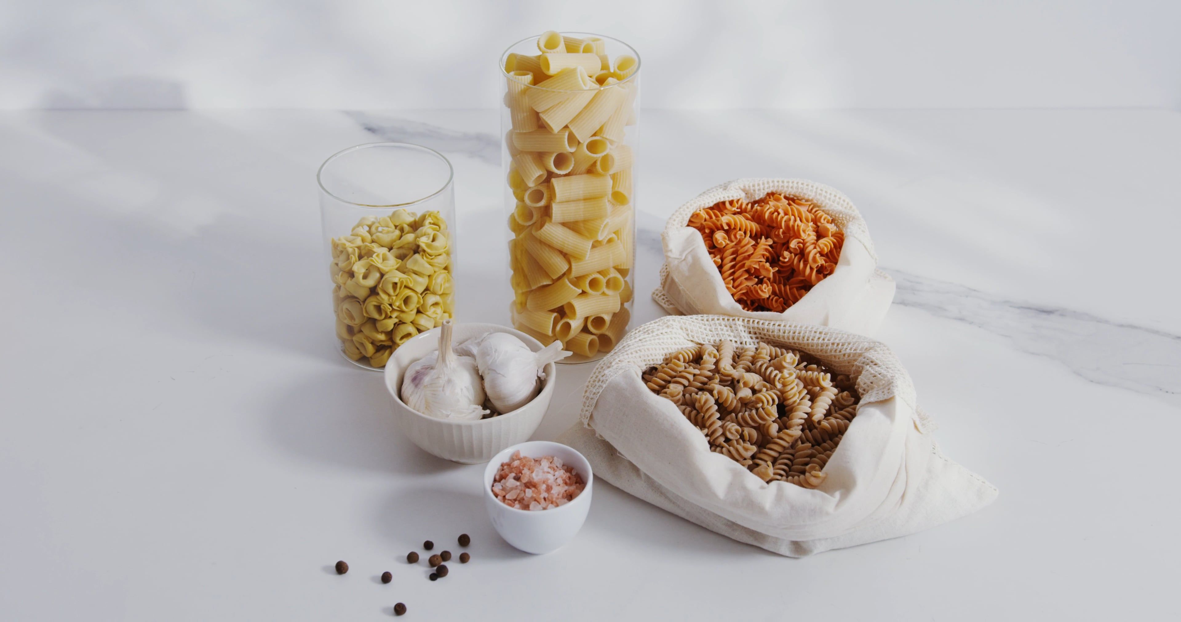 Food Ingredients in Glass Containers and Cloth Bags Free Stock Video ...