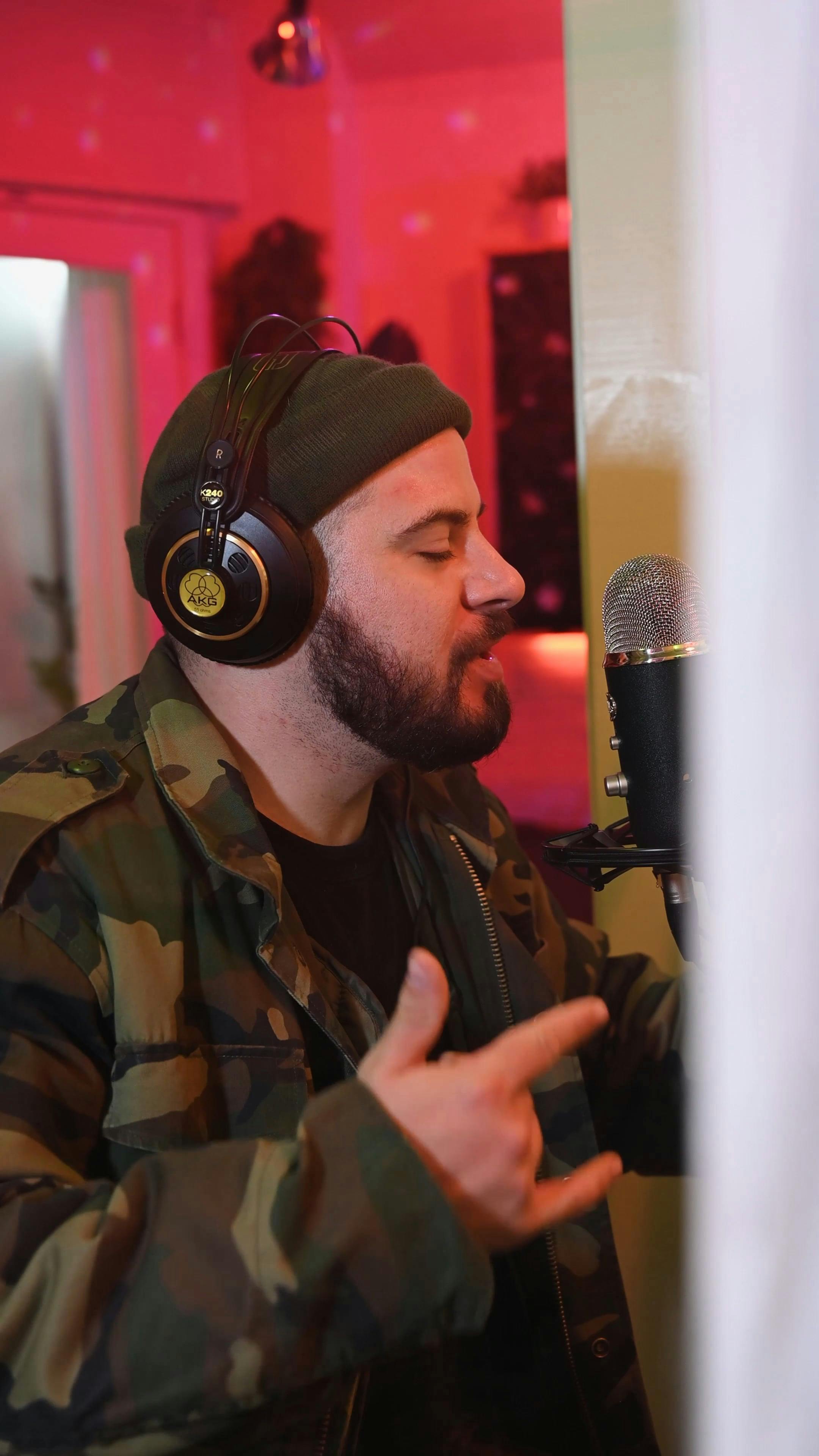 A Man Rapping into a Condenser Microphone · Free Stock Video