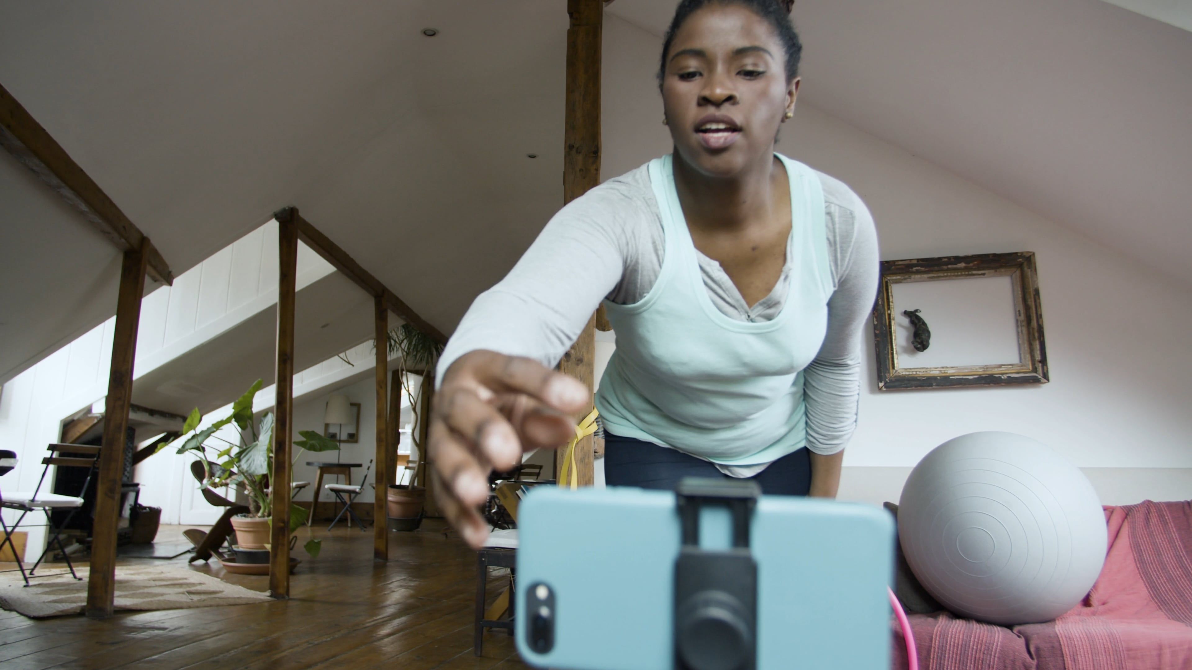 Woman Video Recording Herself while Exercising at Home Free Stock Video ...