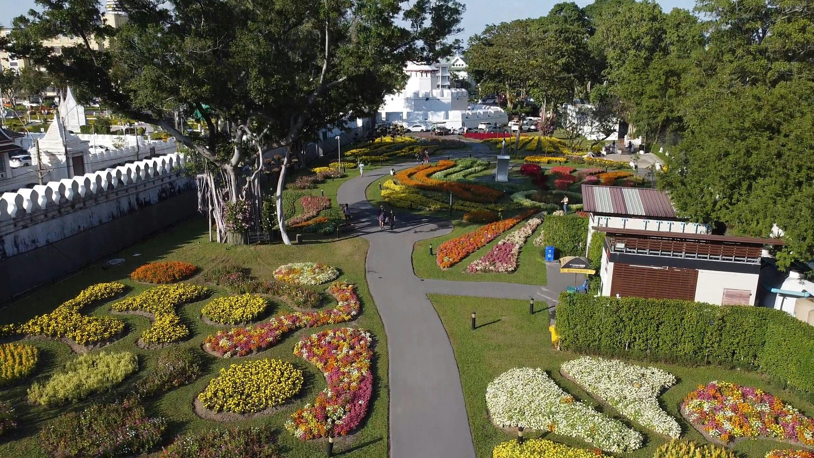 Bird's Eye View Of A Beautiful Park With Water Fountain Free Stock ...