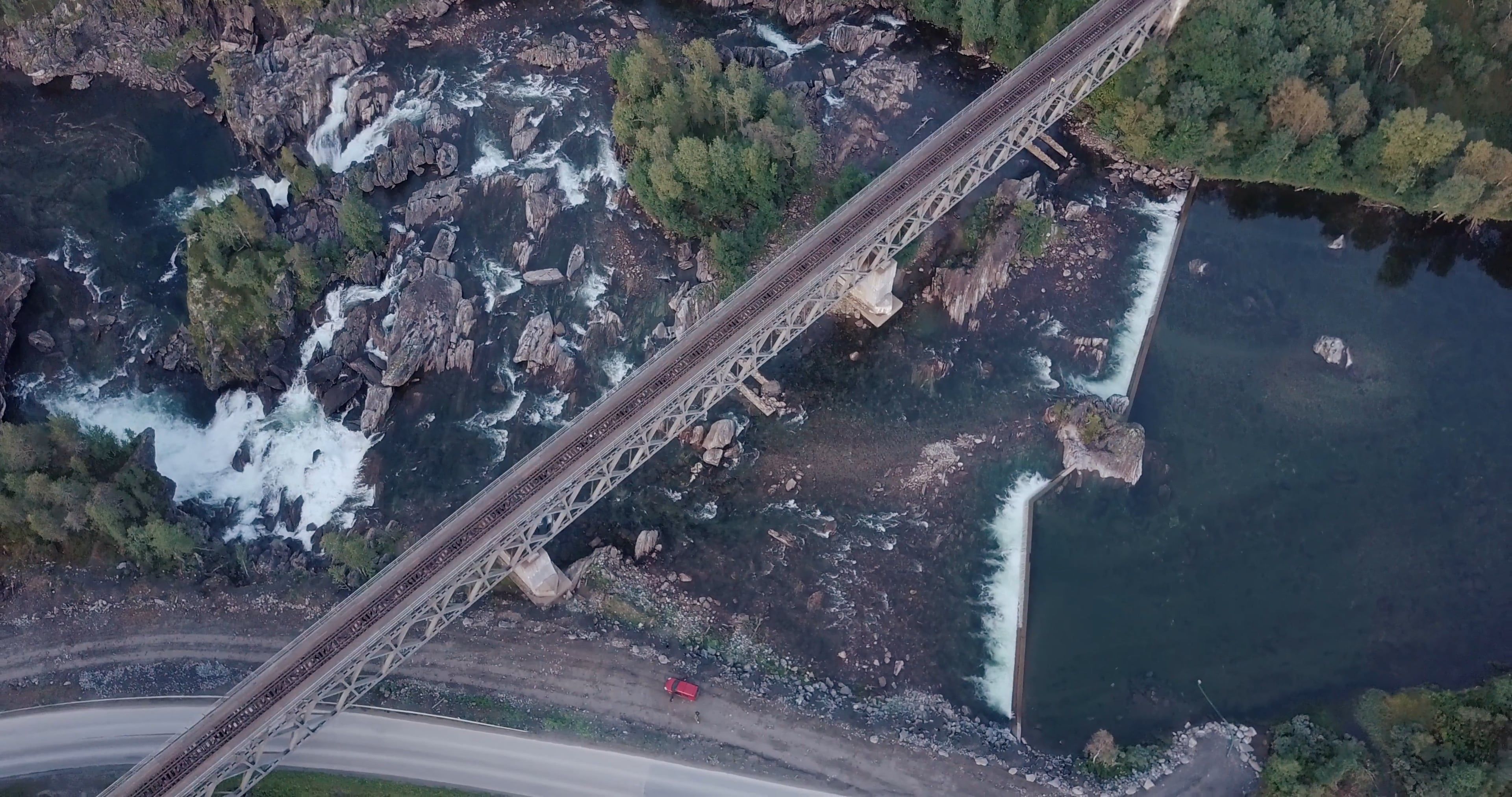Drone Footage of a Railroad Track near a Dam Free Stock Video Footage ...