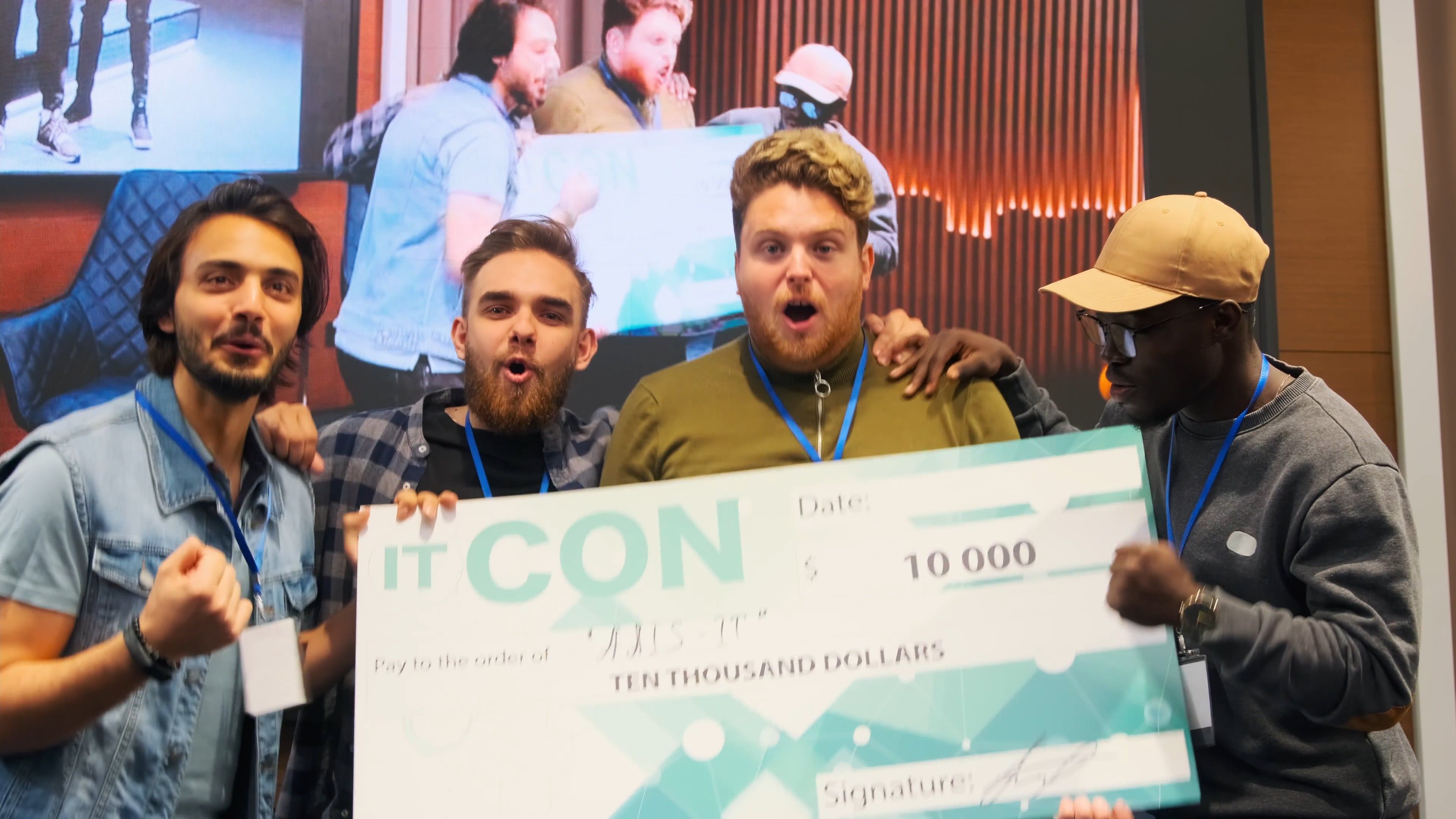 Men Celebrating With Their Cash Prize Check Free Stock Video Footage ...