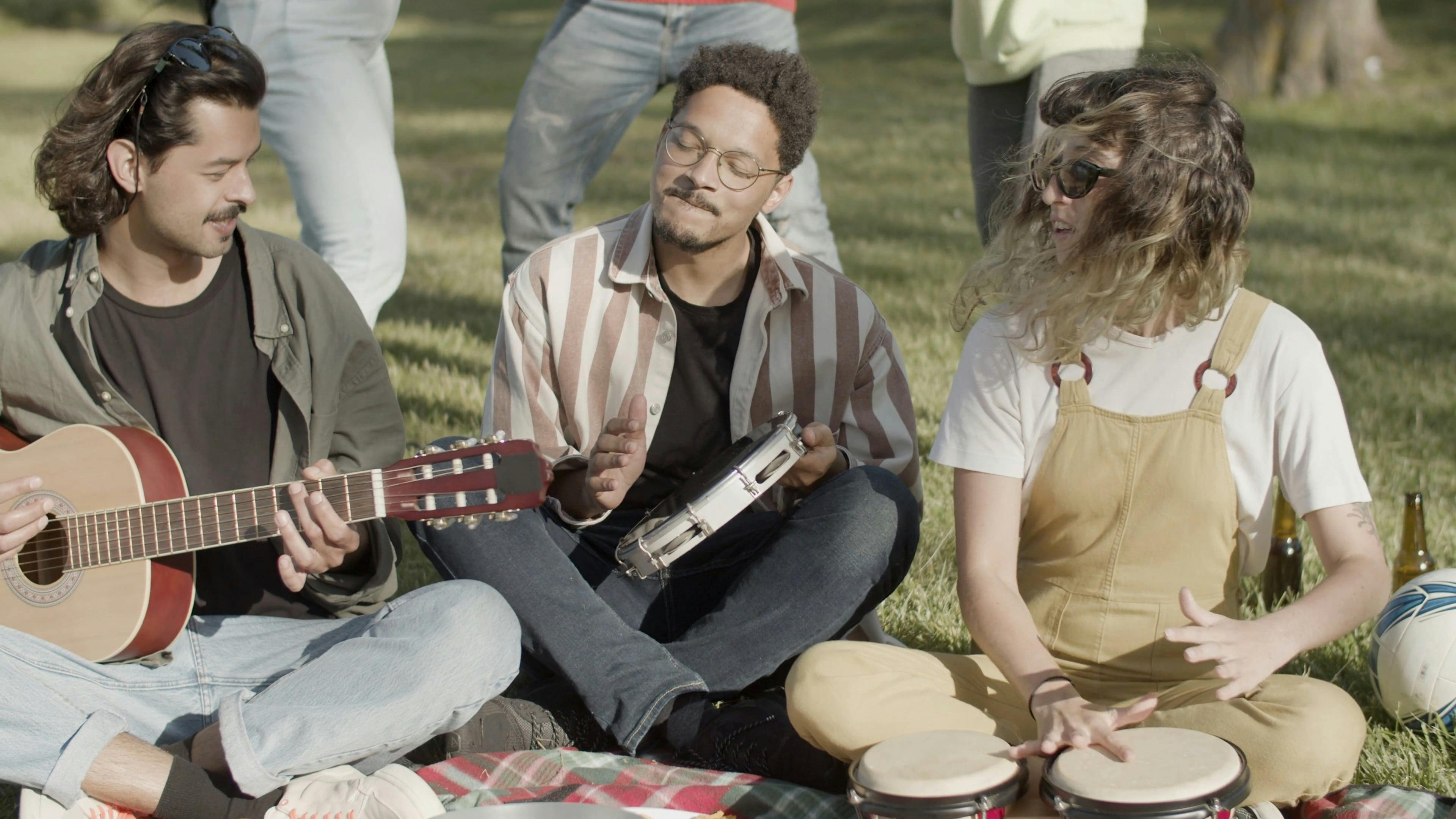 People Dancing and Playing Musical Instruments at a Picnic Free Stock ...