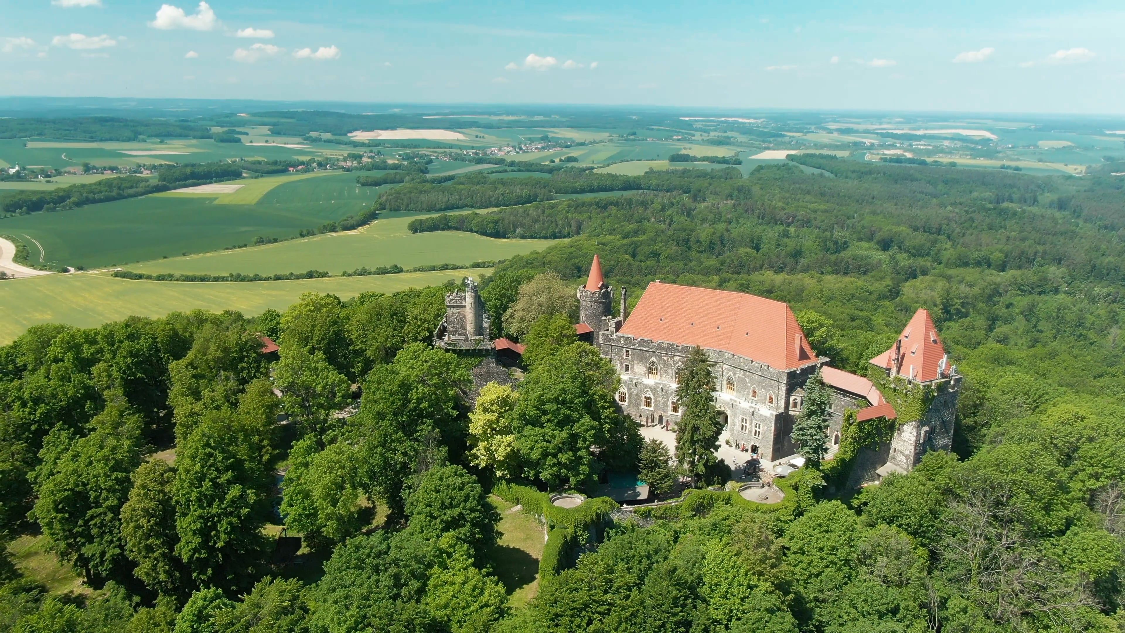 Aerial View Of A Castle Surrounded By Grassland · Free Stock Video
