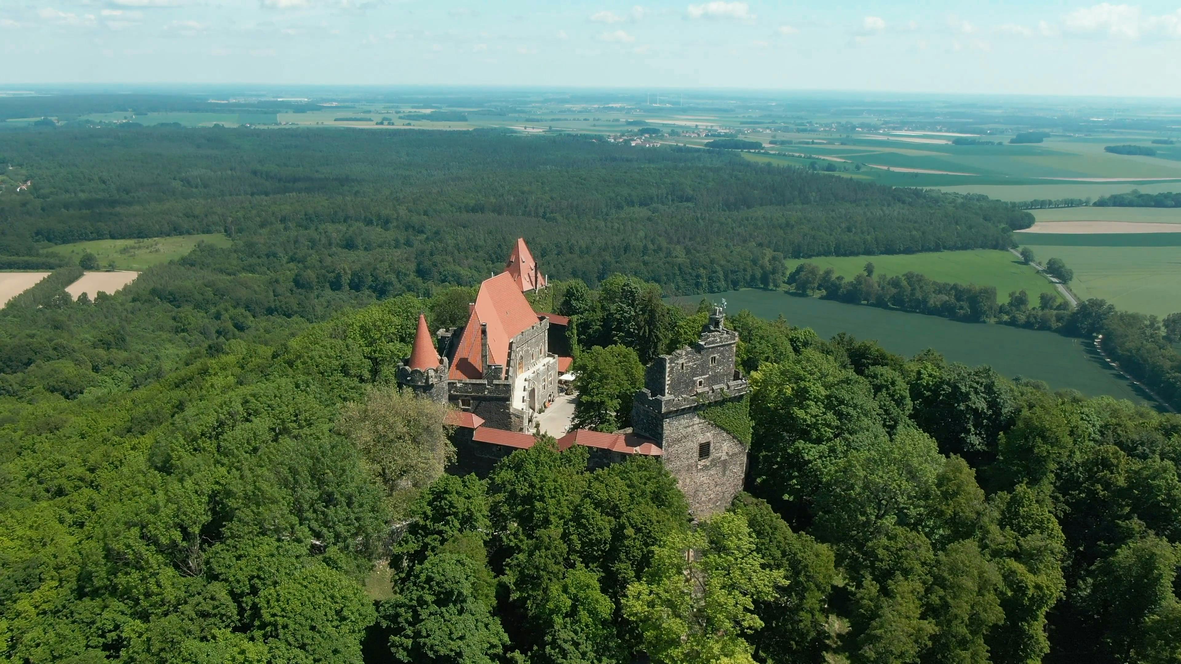 Aerial View Of A Castle Surrounded By Grassland Free Stock Video ...