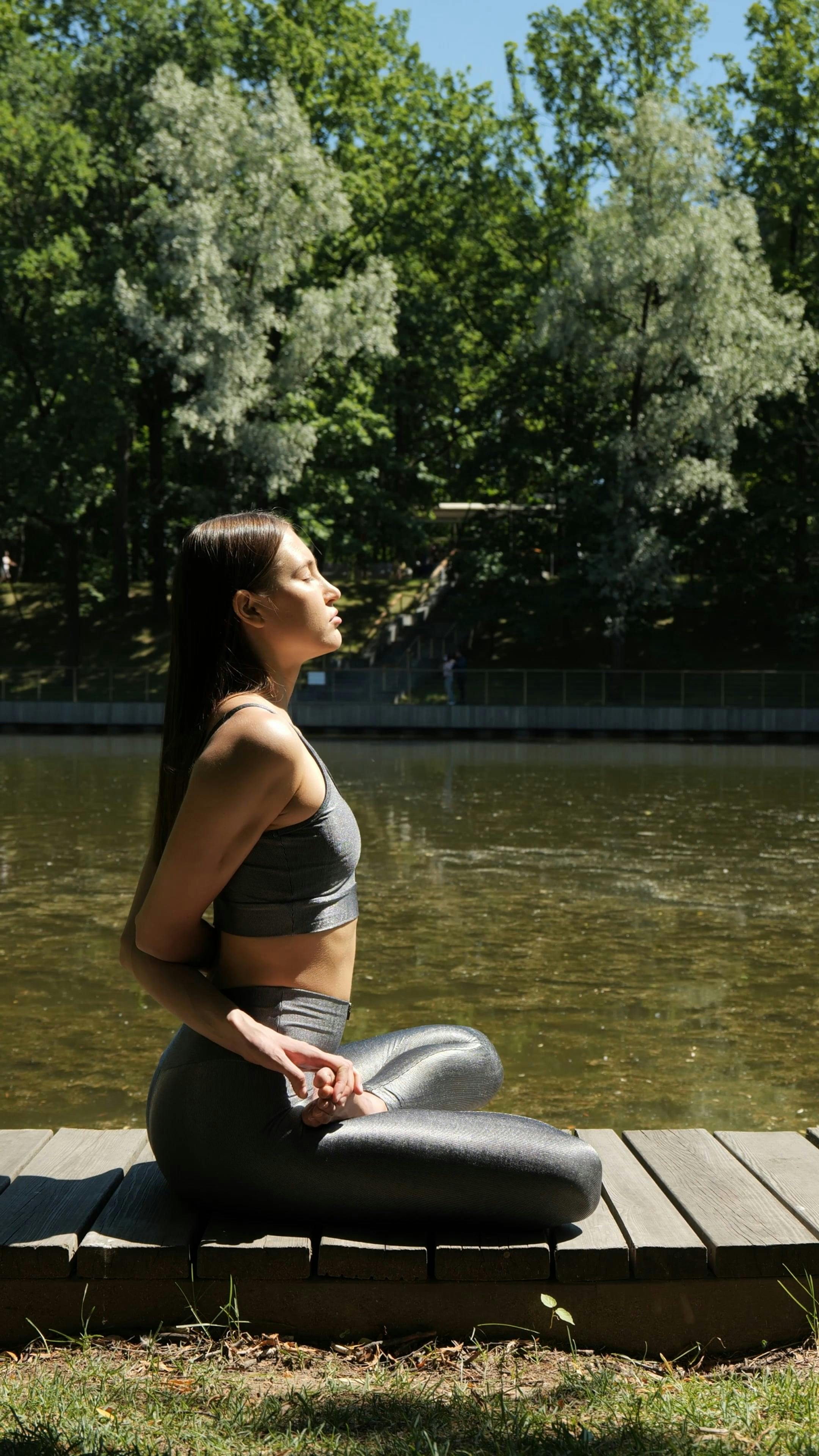 Side View of a Woman Doing the Psychic Union Pose Free Stock Video ...