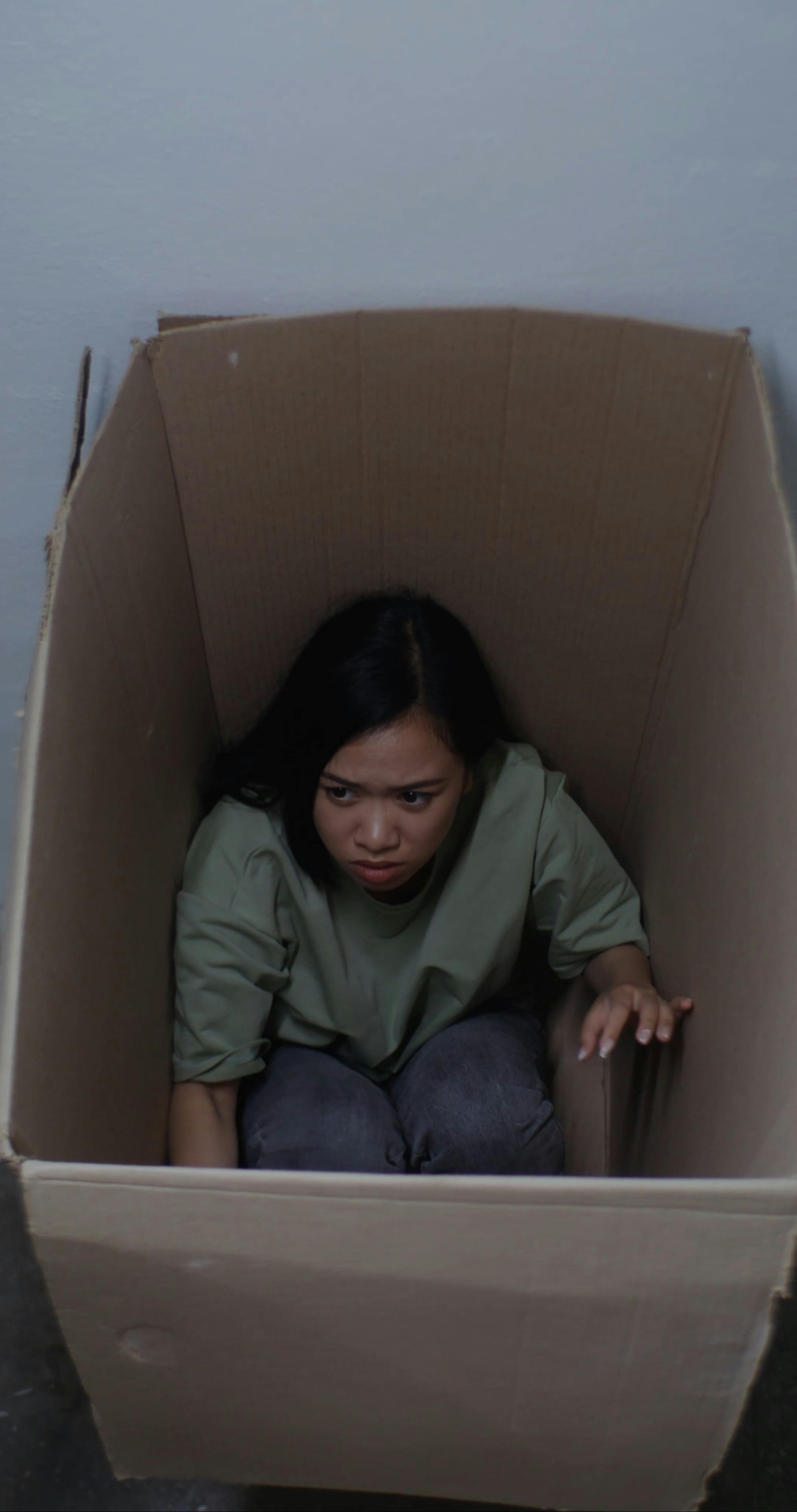 Scared Woman Trapped In A Box · Free Stock Video