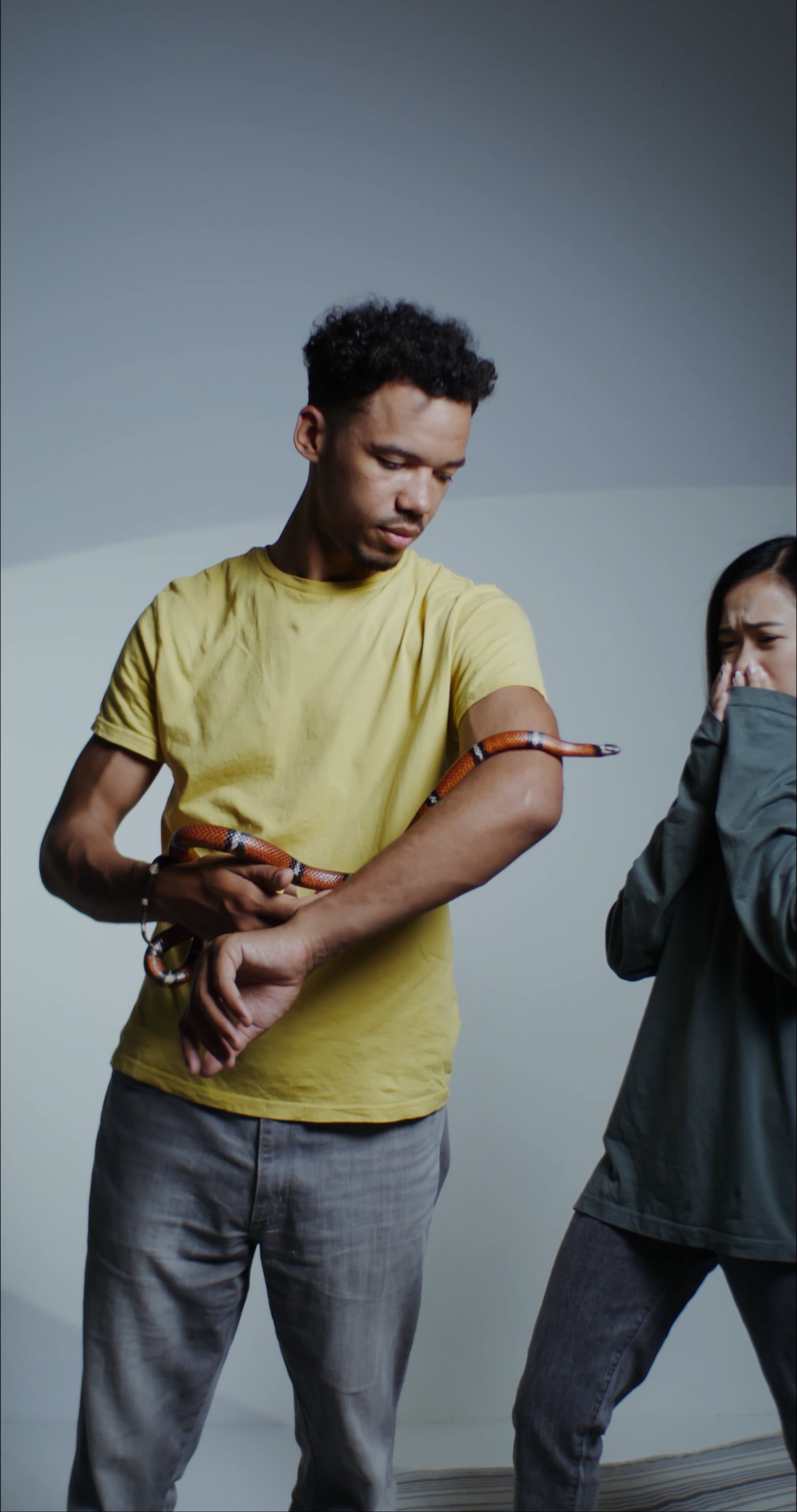 Man Holding A Snake And Woman Gets Scared Free Stock Video Footage ...