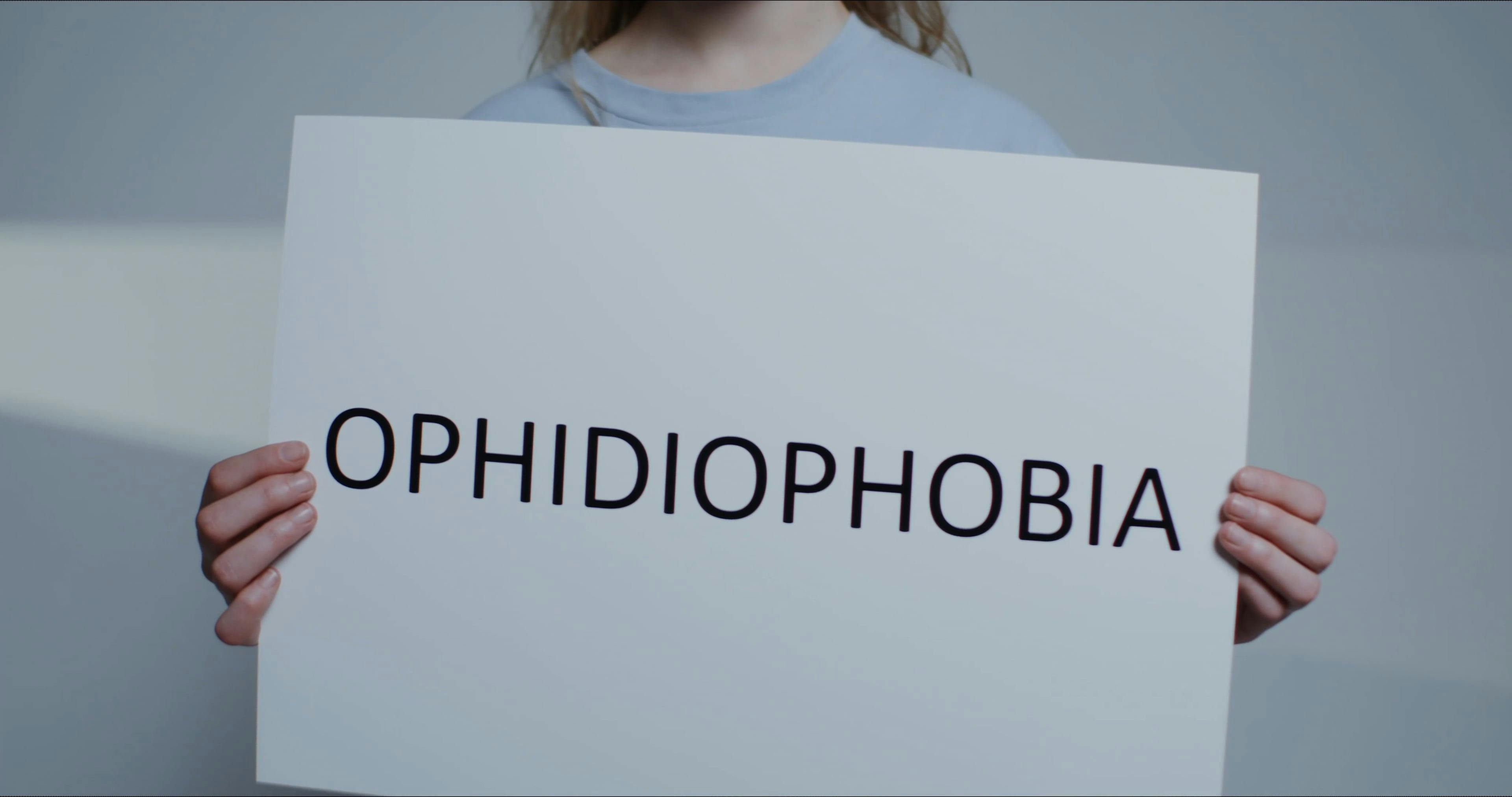 Woman Holding A Placard With Ophidiophobia Text · Free Stock Video