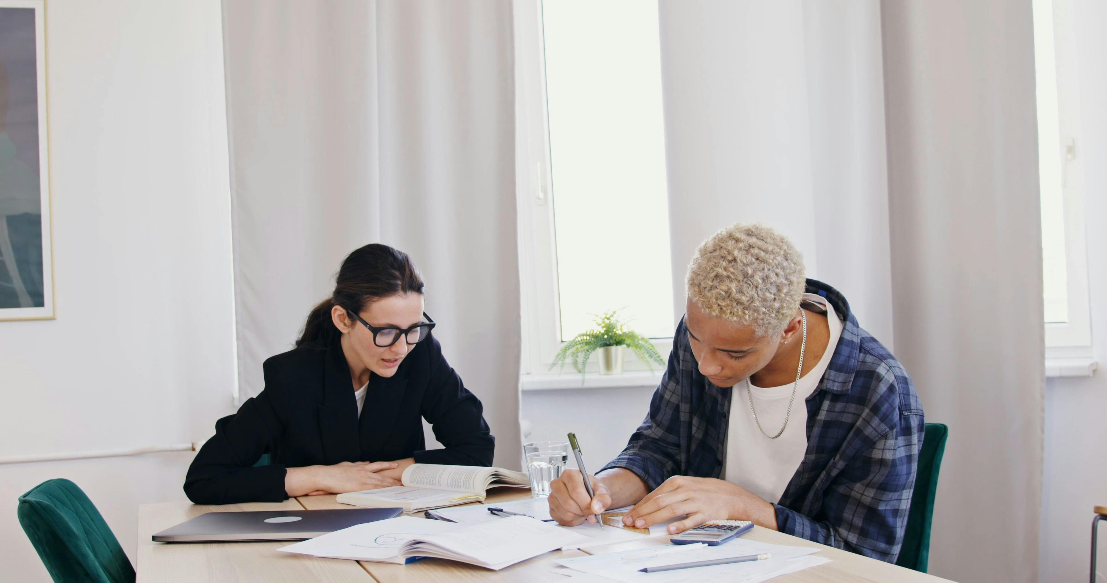 A Female Tutor Working with a Teenage Student Free Stock Video Footage ...