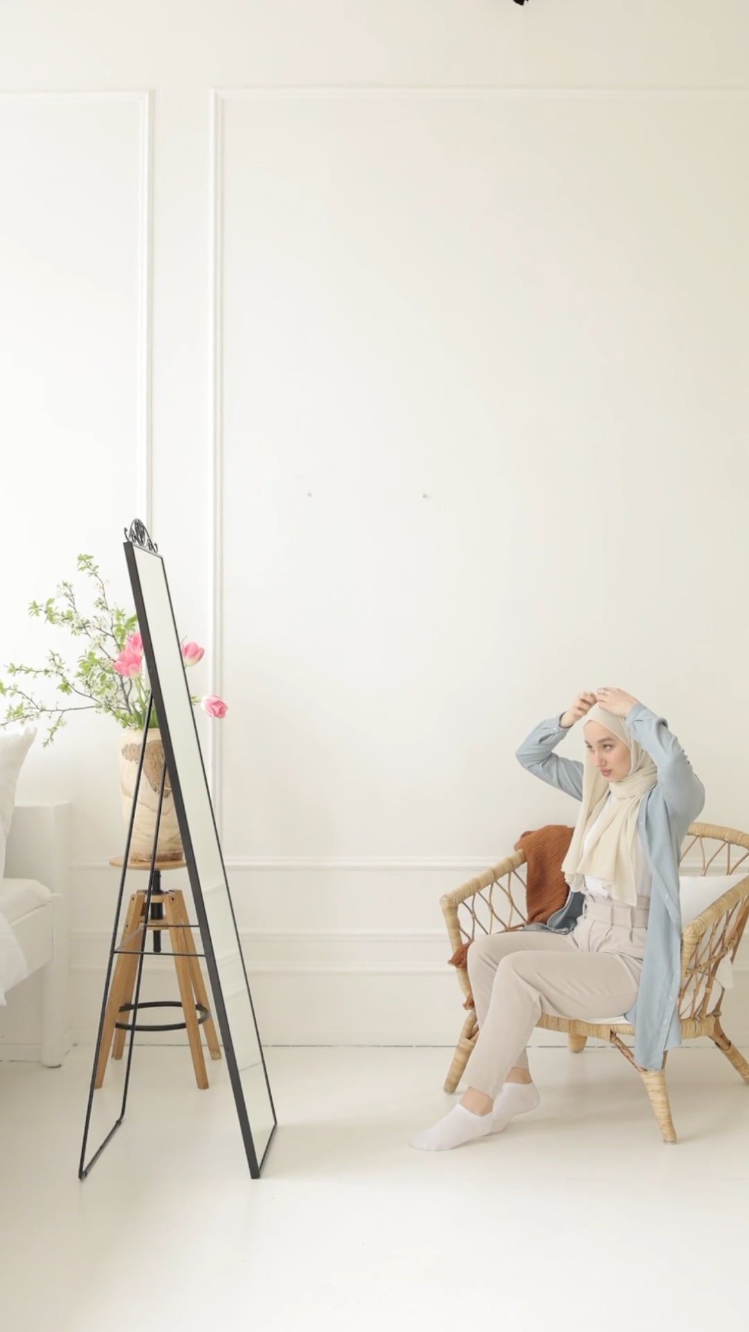 A Woman Sitting the Chair while Looking at the Mirror · Free Stock Video