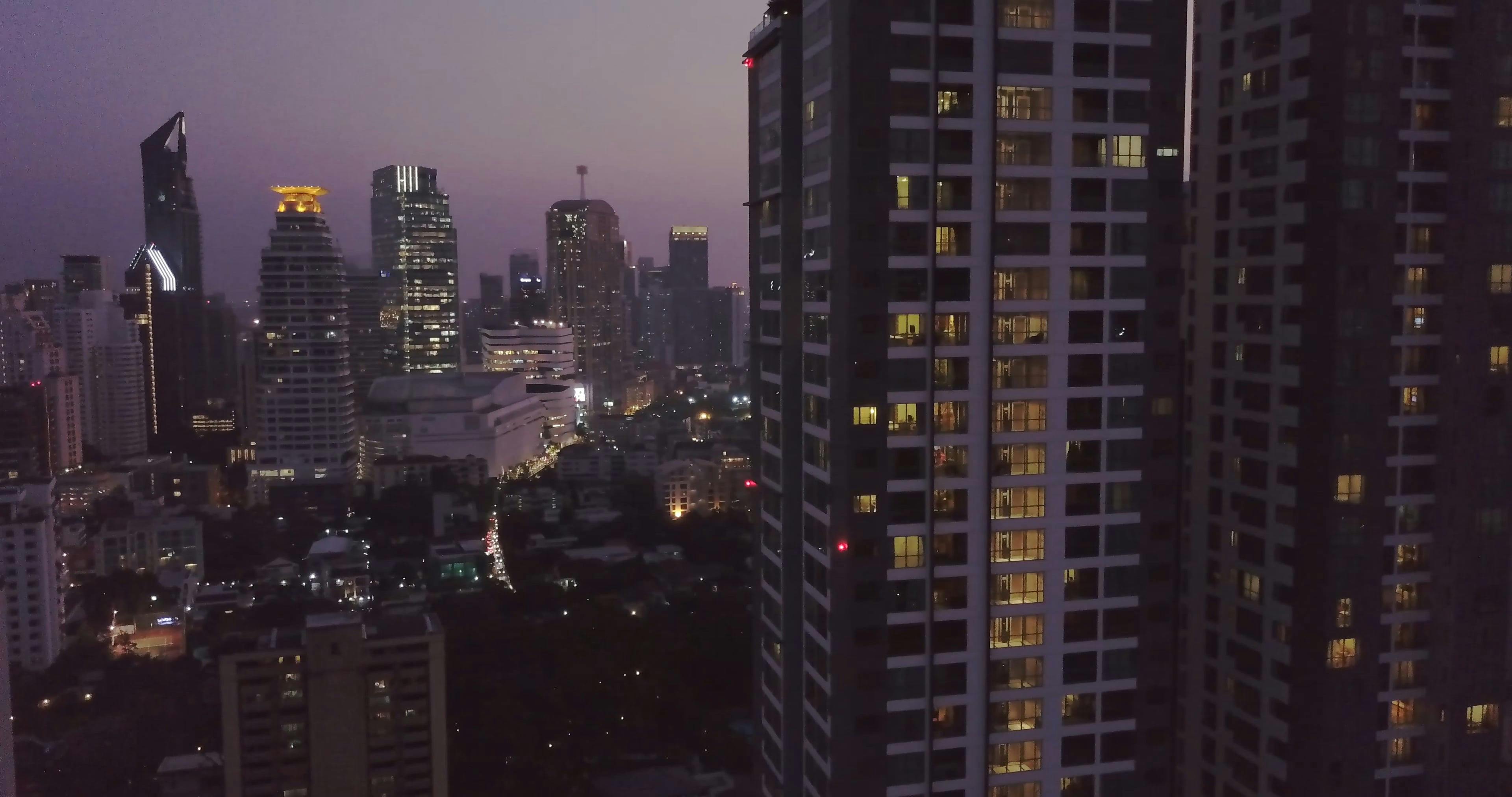 Drone Footage of Buildings at Night · Free Stock Video