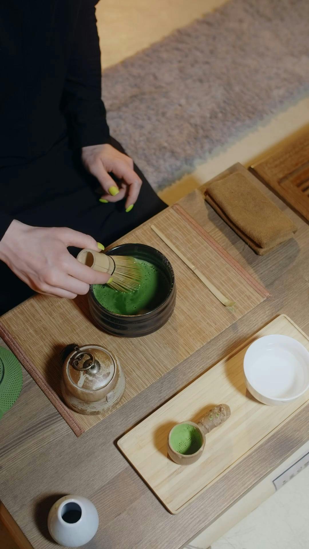 A Person Mixing Matcha using a Bamboo Whisk Free Stock Video Footage ...