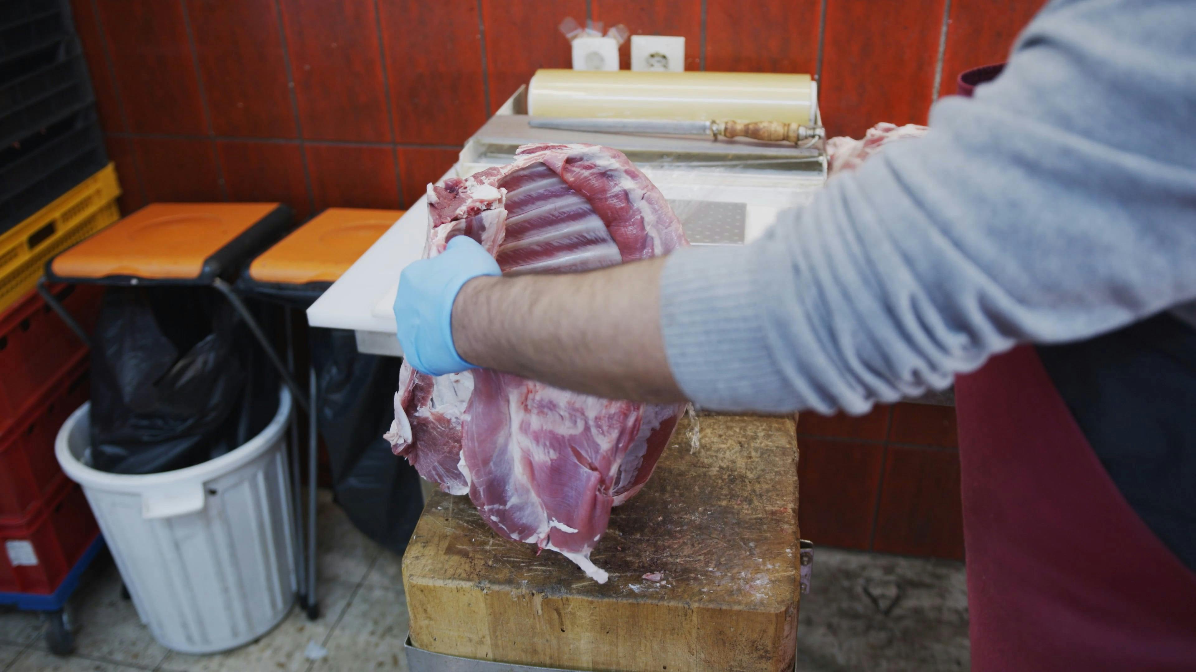 Man Selling Meat Products On The Marketplace Free Stock Video Footage ...