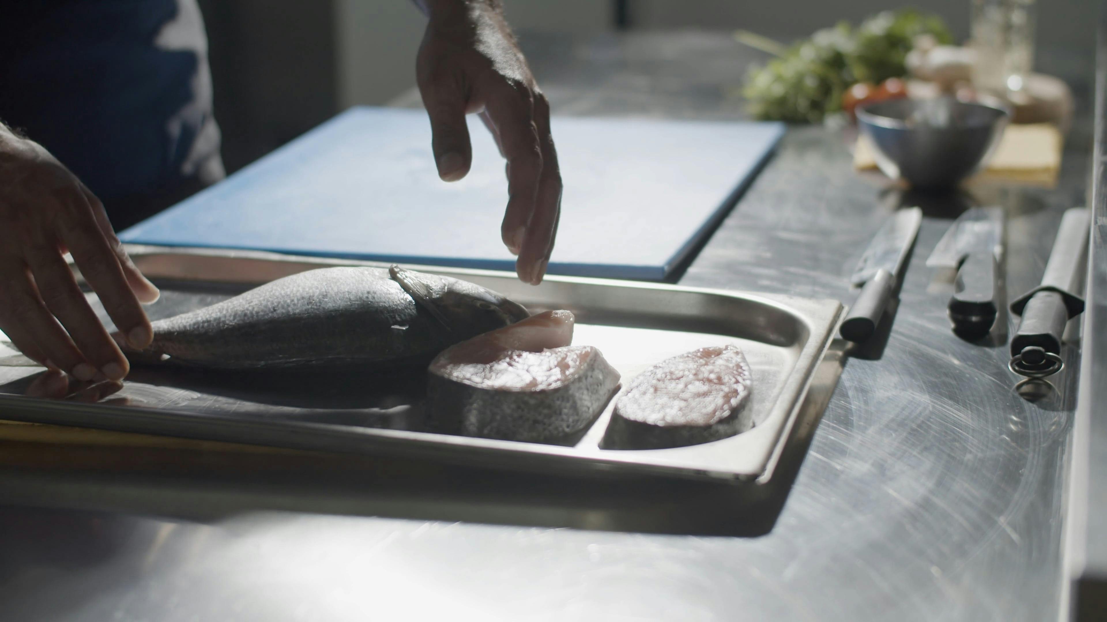 Chef Preparing The Fish in Kitchen · Free Stock Video