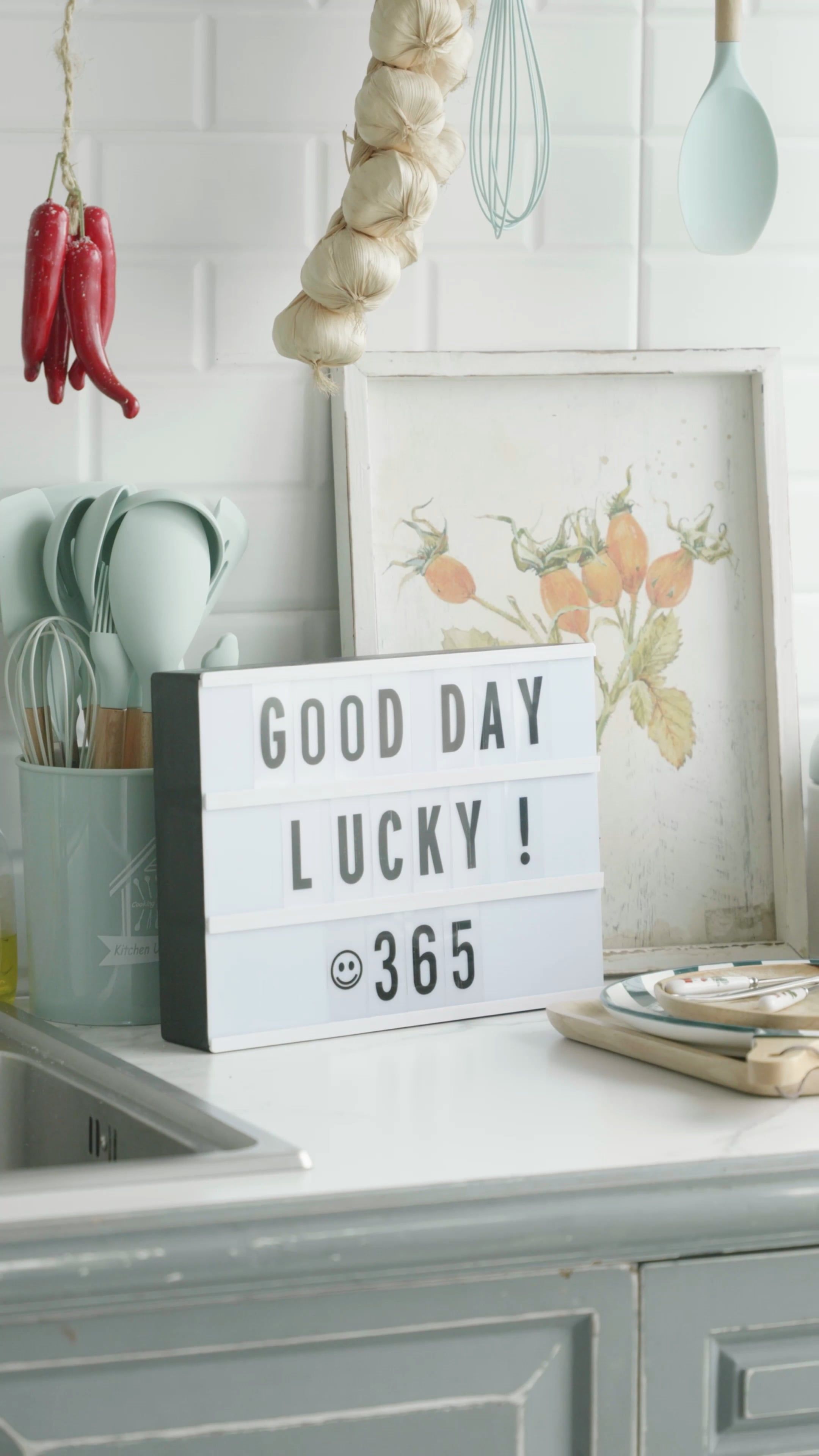 A Small Marquee Sign on a Kitchen Counter Top Free Stock Video Footage ...