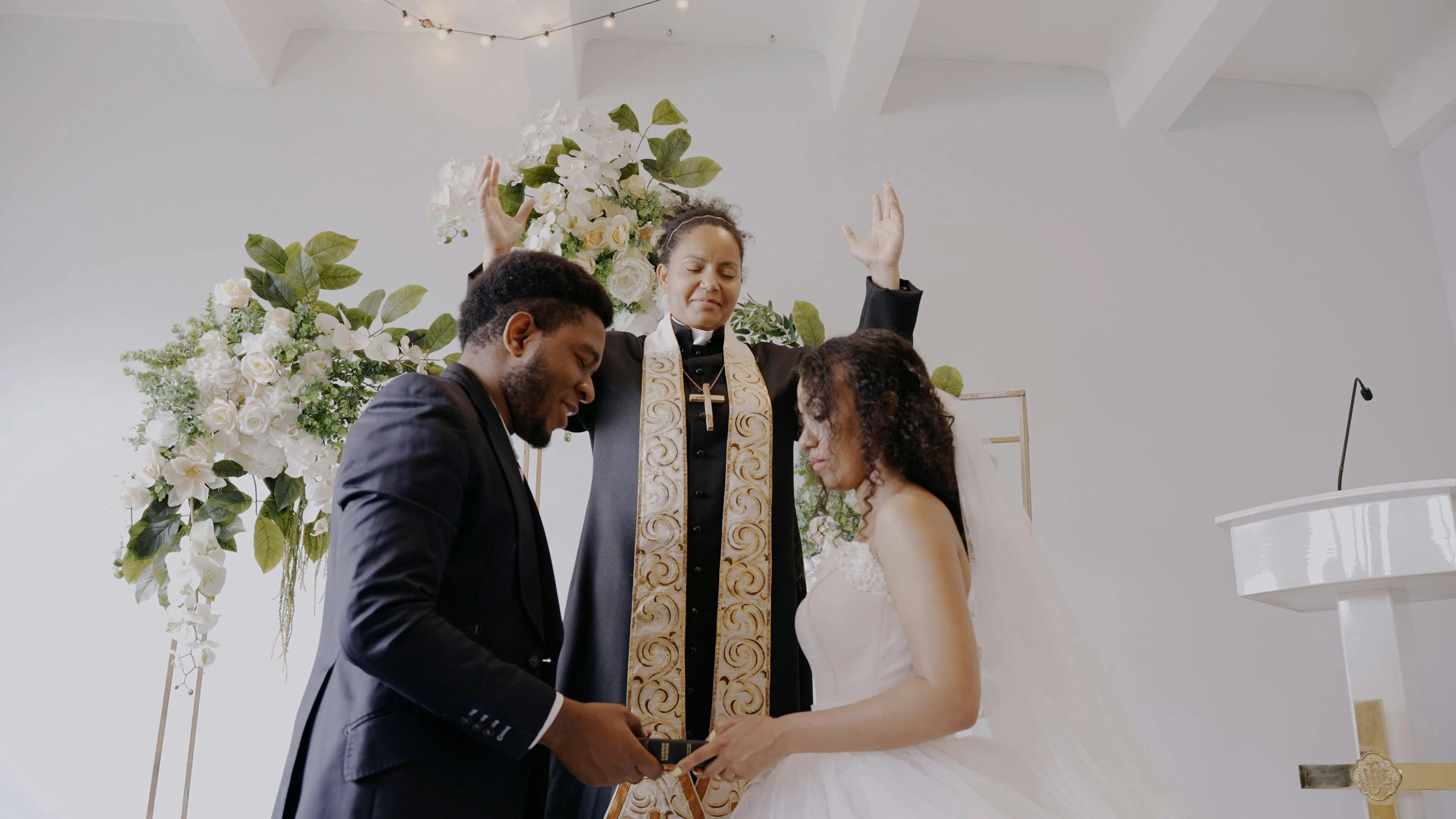 Couple Holding Bible while the Pastor is Giving Ceremony Free Stock ...