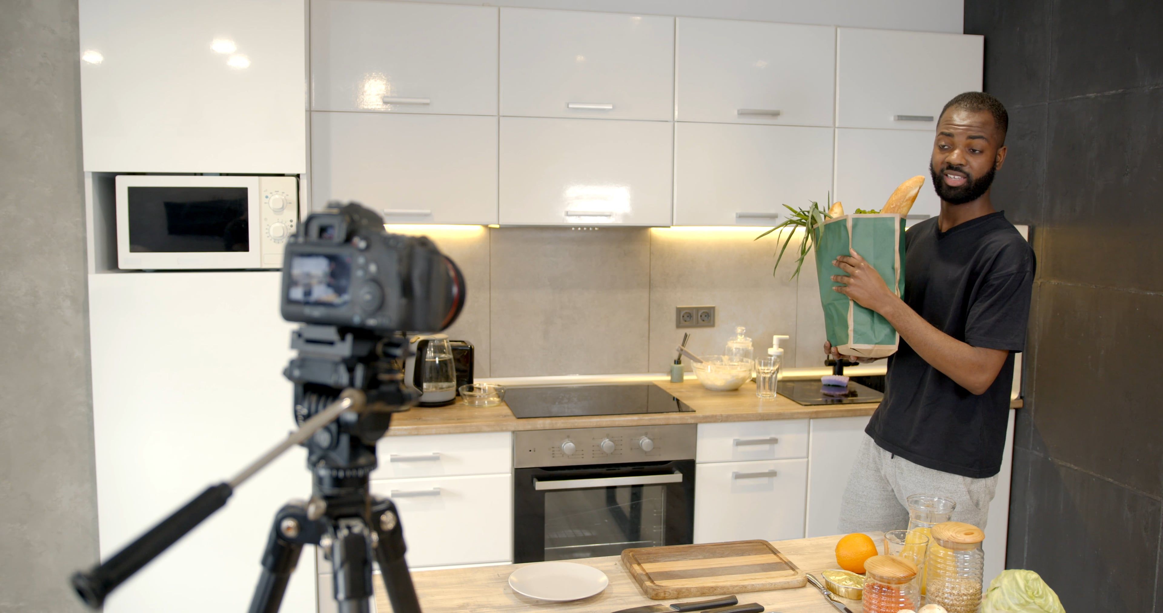 A Man Vlogging in the Kitchen Free Stock Video Footage, Royalty-Free 4K ...