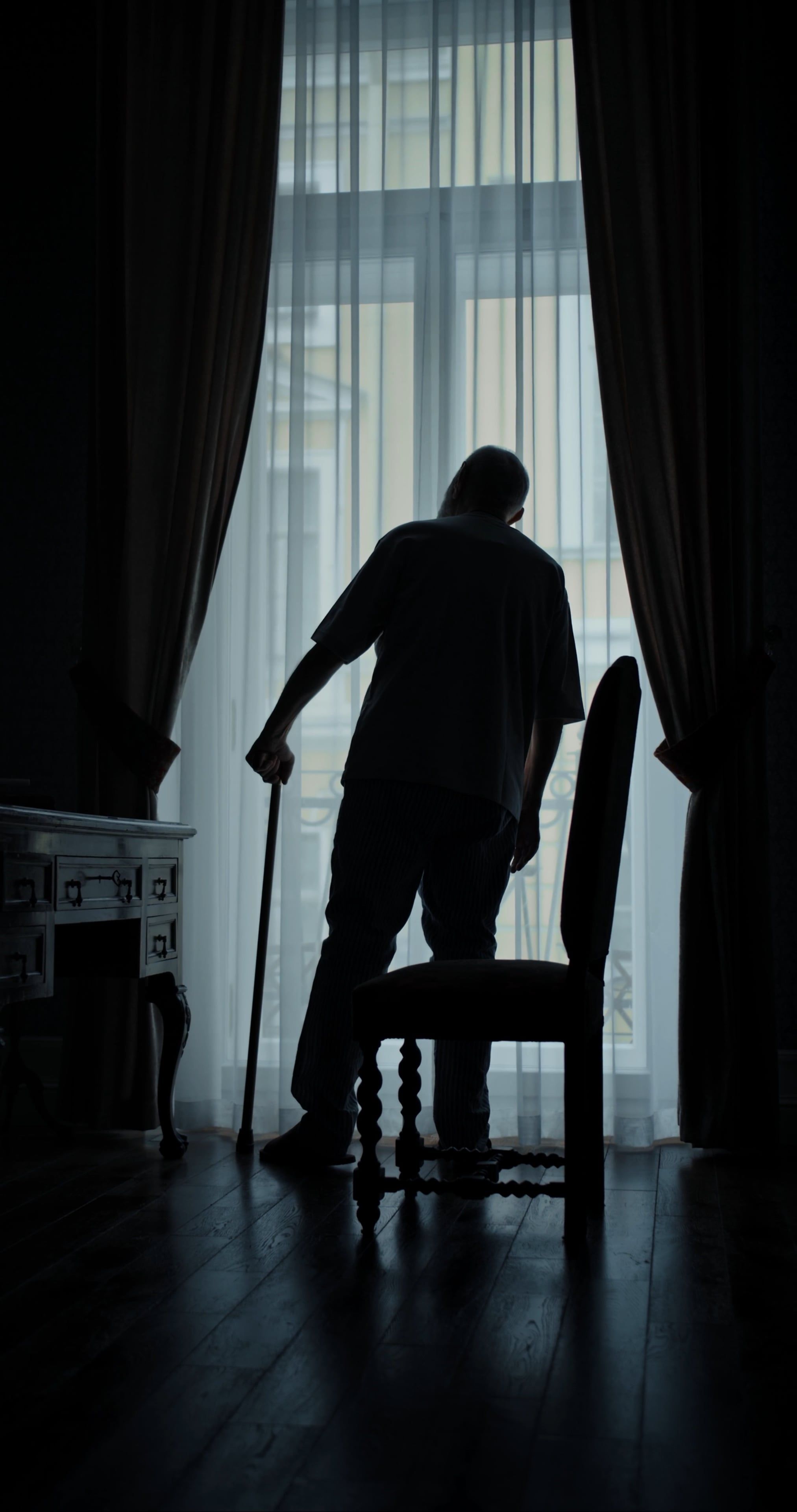 Old Man Alone In A Dark Room Waiting · Free Stock Video
