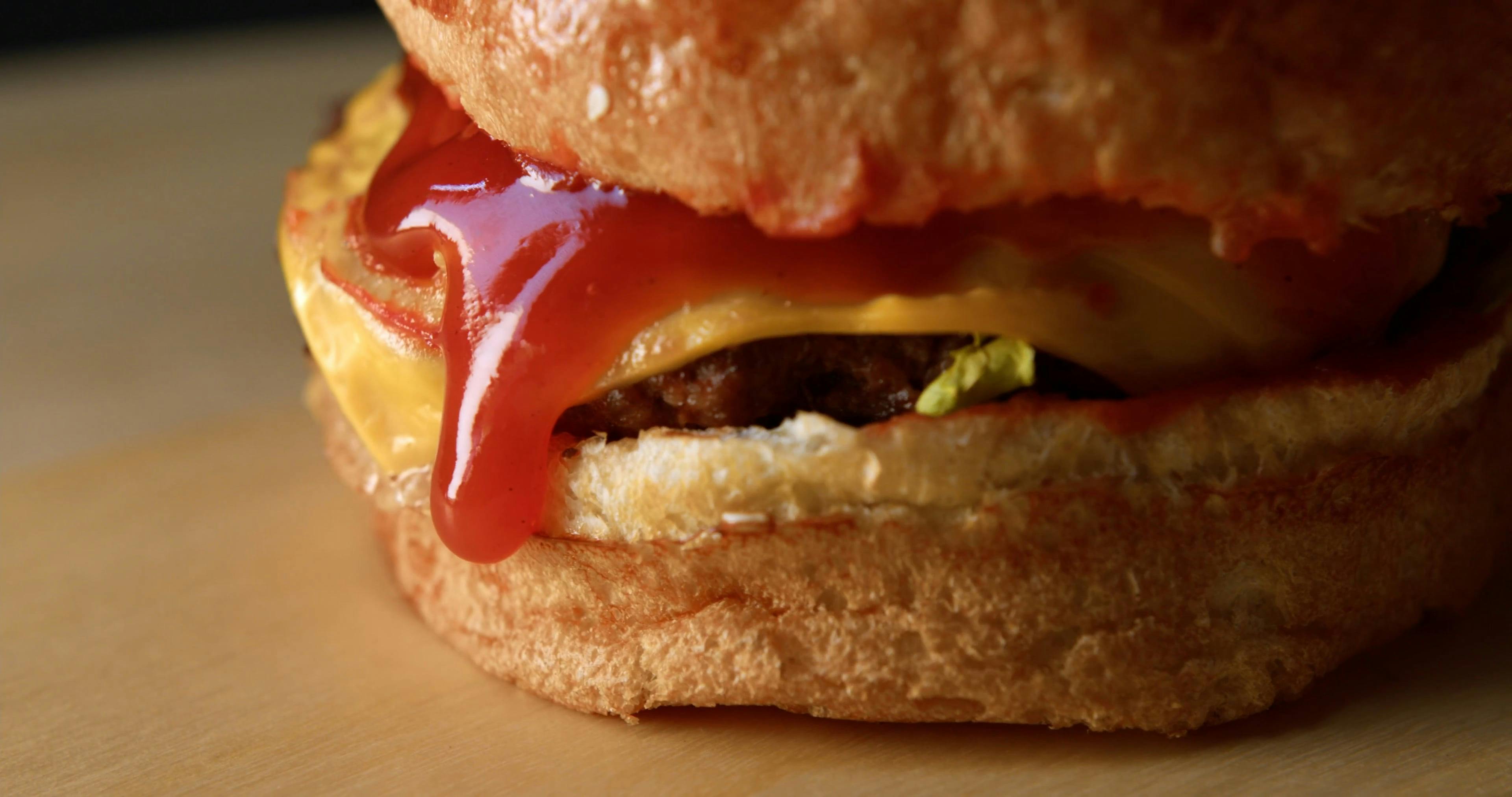 Cheeseburger Sandwich With Ketchup · Free Stock Video