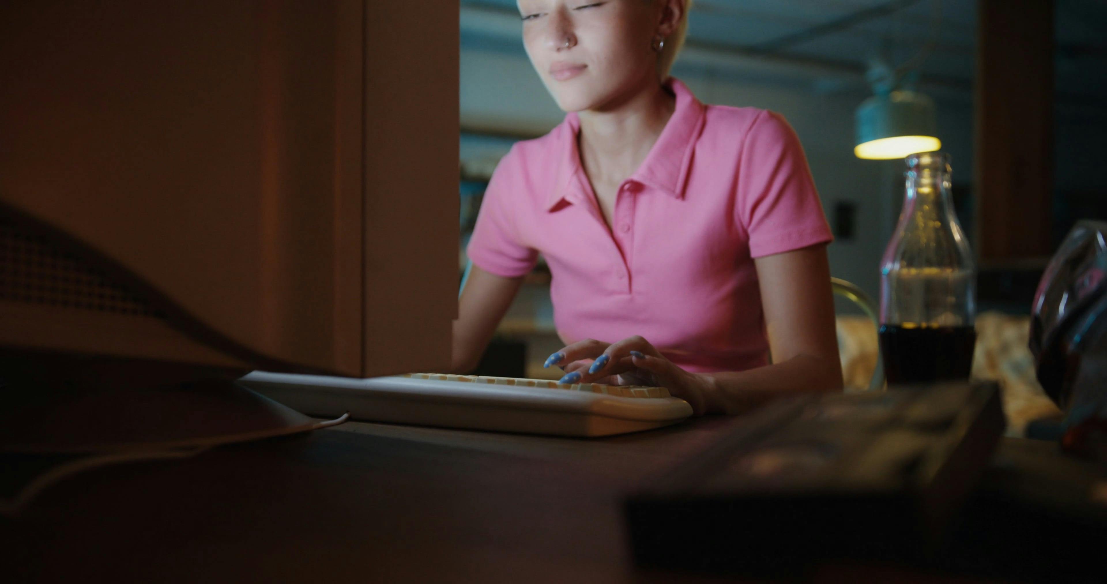Woman Drinking Soda while Using a Computer Free Stock Video Footage ...