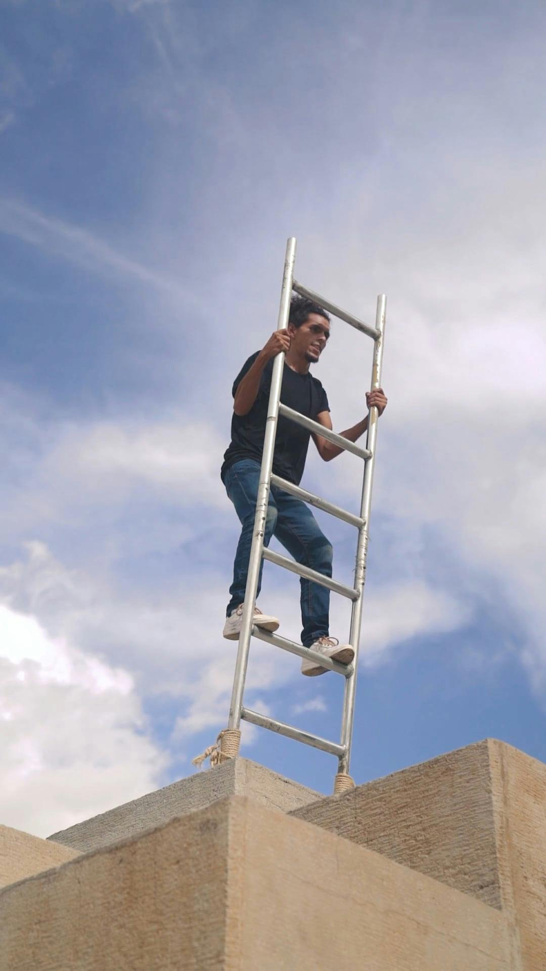 A Man Balancing on a Ladder Free Stock Video Footage, Royalty-Free 4K ...